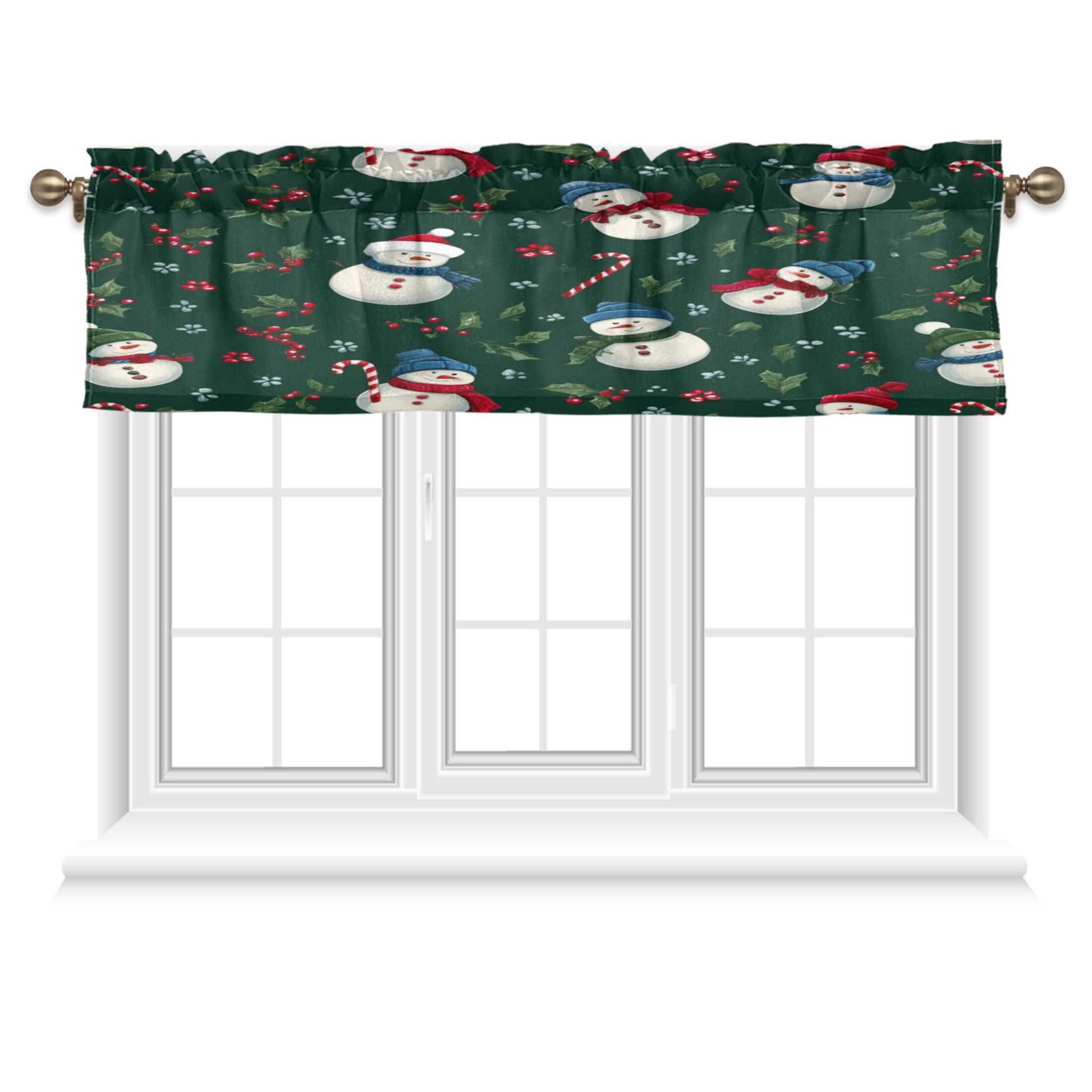 54x18 Inches Valance Curtain Snowmen and Candy Canes Pattern Window ...