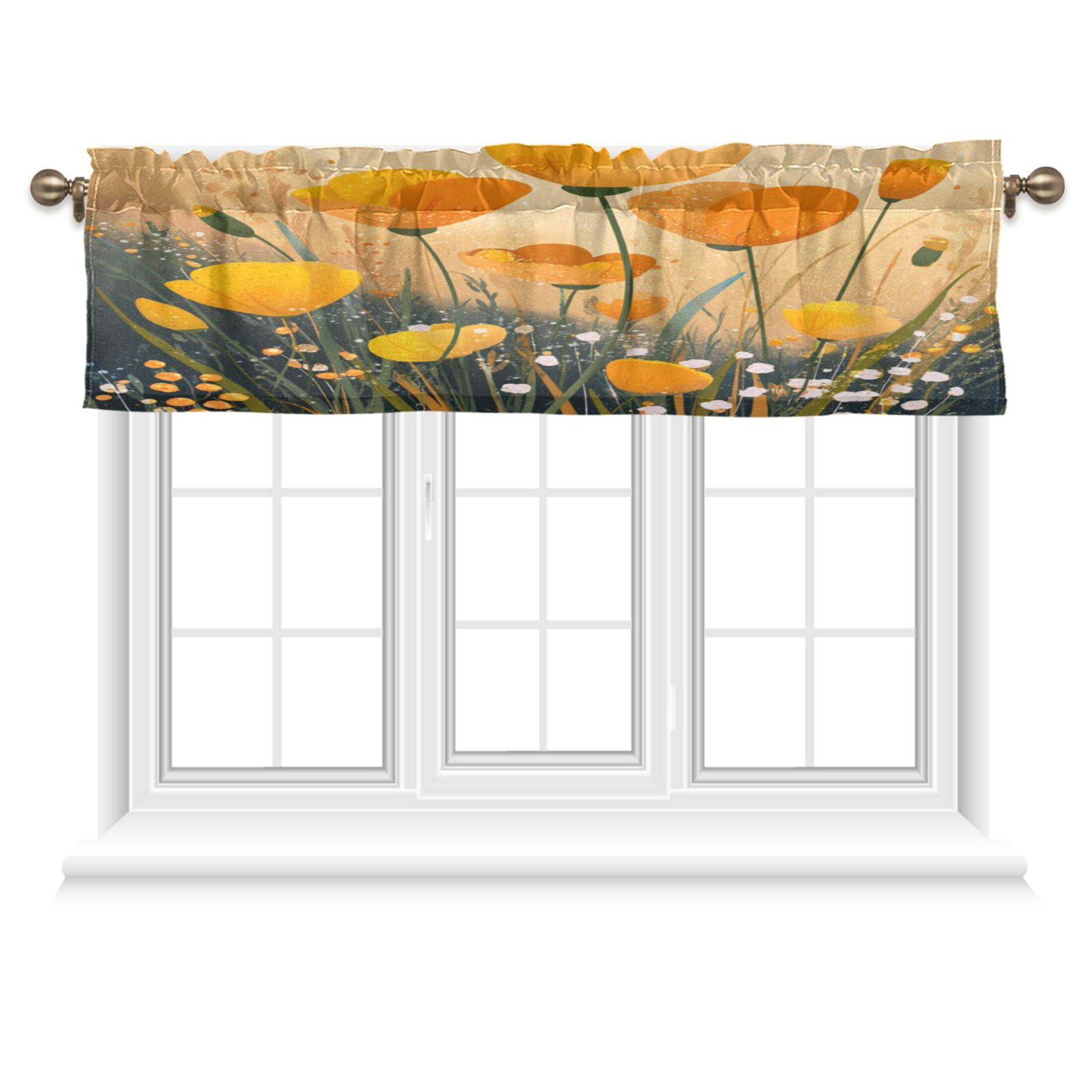 54x18 Inches Valance Curtain Yellow Flowers on The Grass Window ...