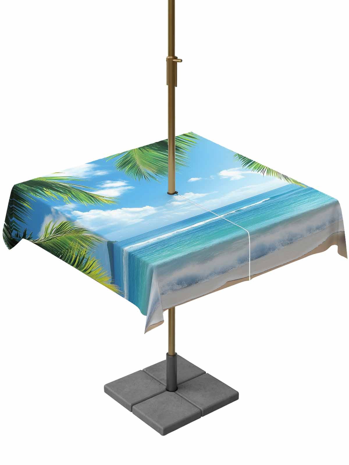 54x54 Square Tablecloth, Beach Ocean Waves Outdoor Tablecloth with ...