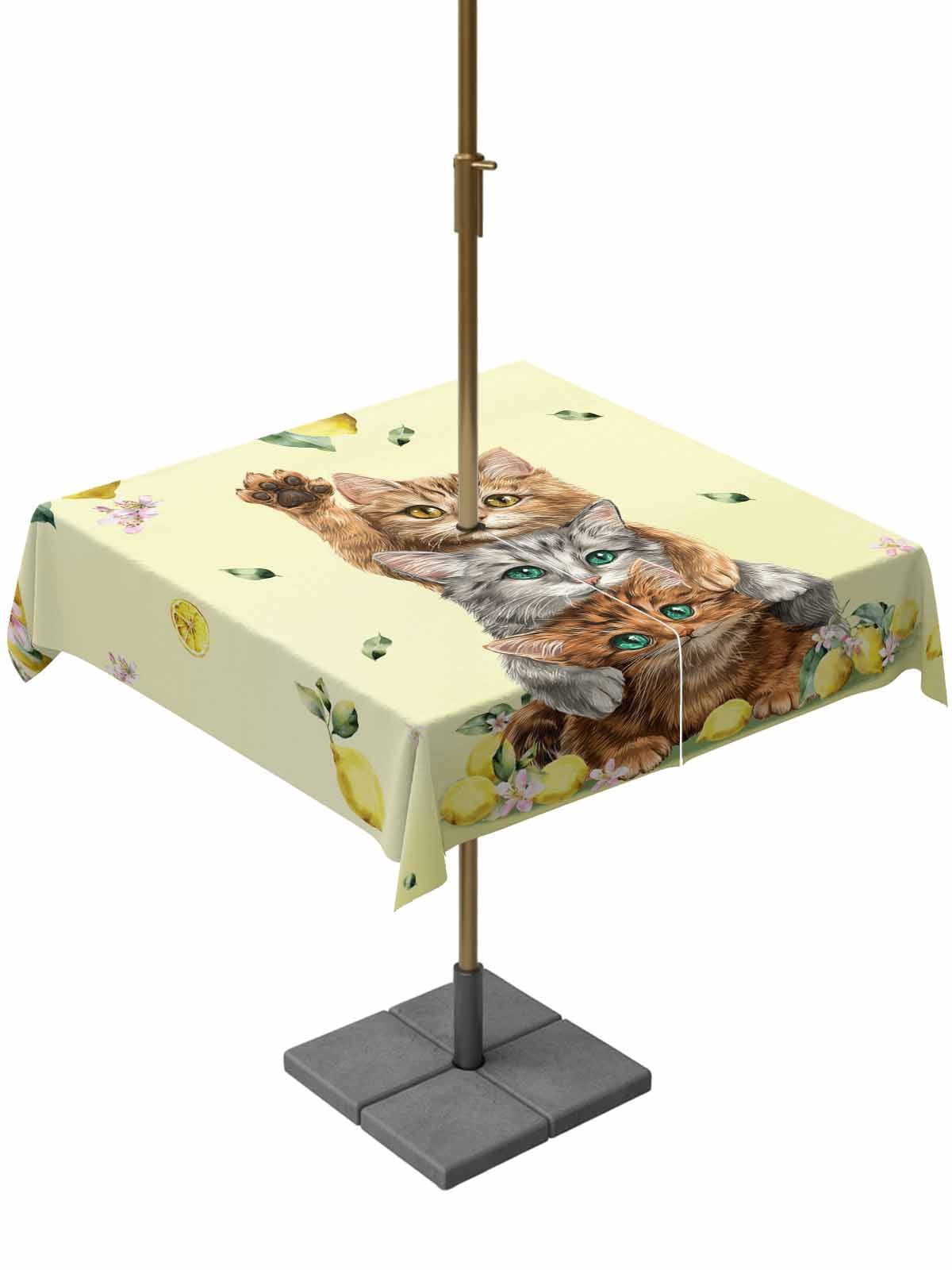 54x54 Square Tablecloth, Lemons Cats Outdoor Tablecloth with Umbrella ...