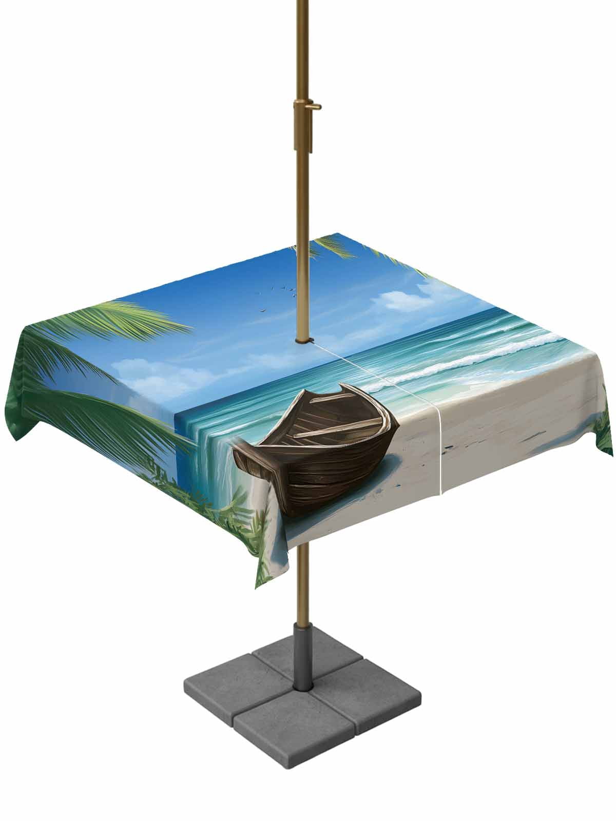 54x54 Square Tablecloth, Ocean Beach Outdoor Tablecloth with Umbrella ...