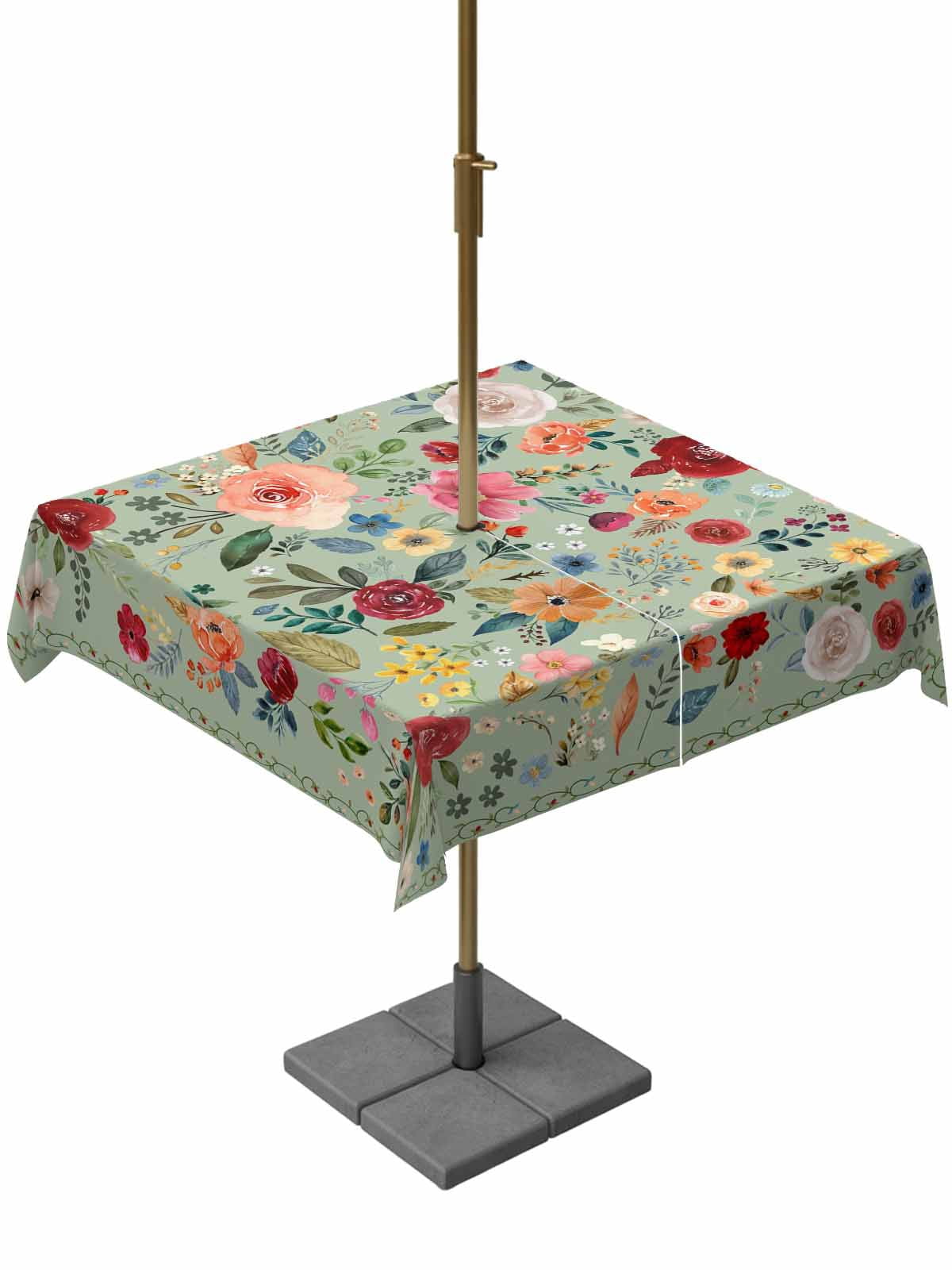 54x54 Square Tablecloth, Sage Green Floral Outdoor Tablecloth with ...