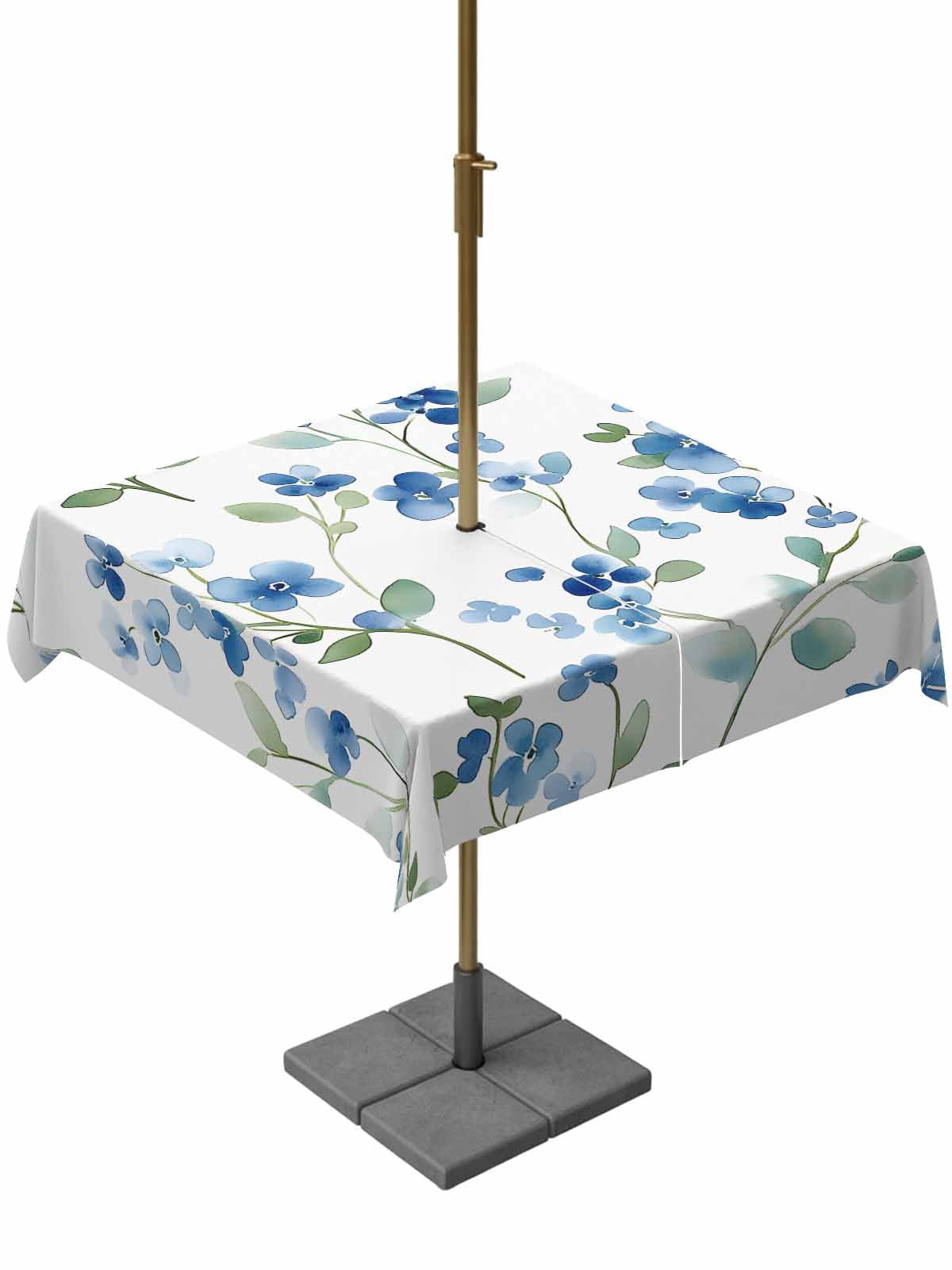 54x54 Square Tablecloth, Spring Blue Floral Outdoor Tablecloth with ...