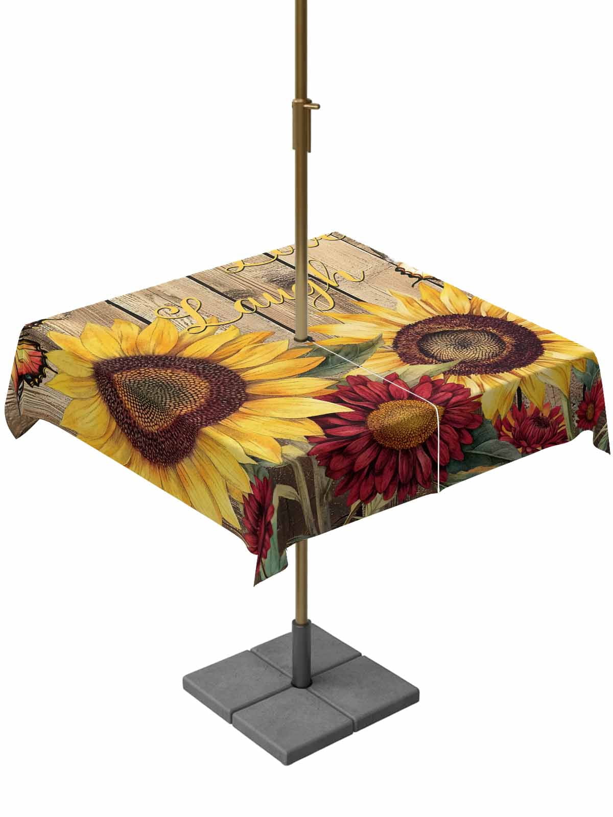 54x54 Square Tablecloth, Sunflower Brown Wooden Outdoor Tablecloth with ...