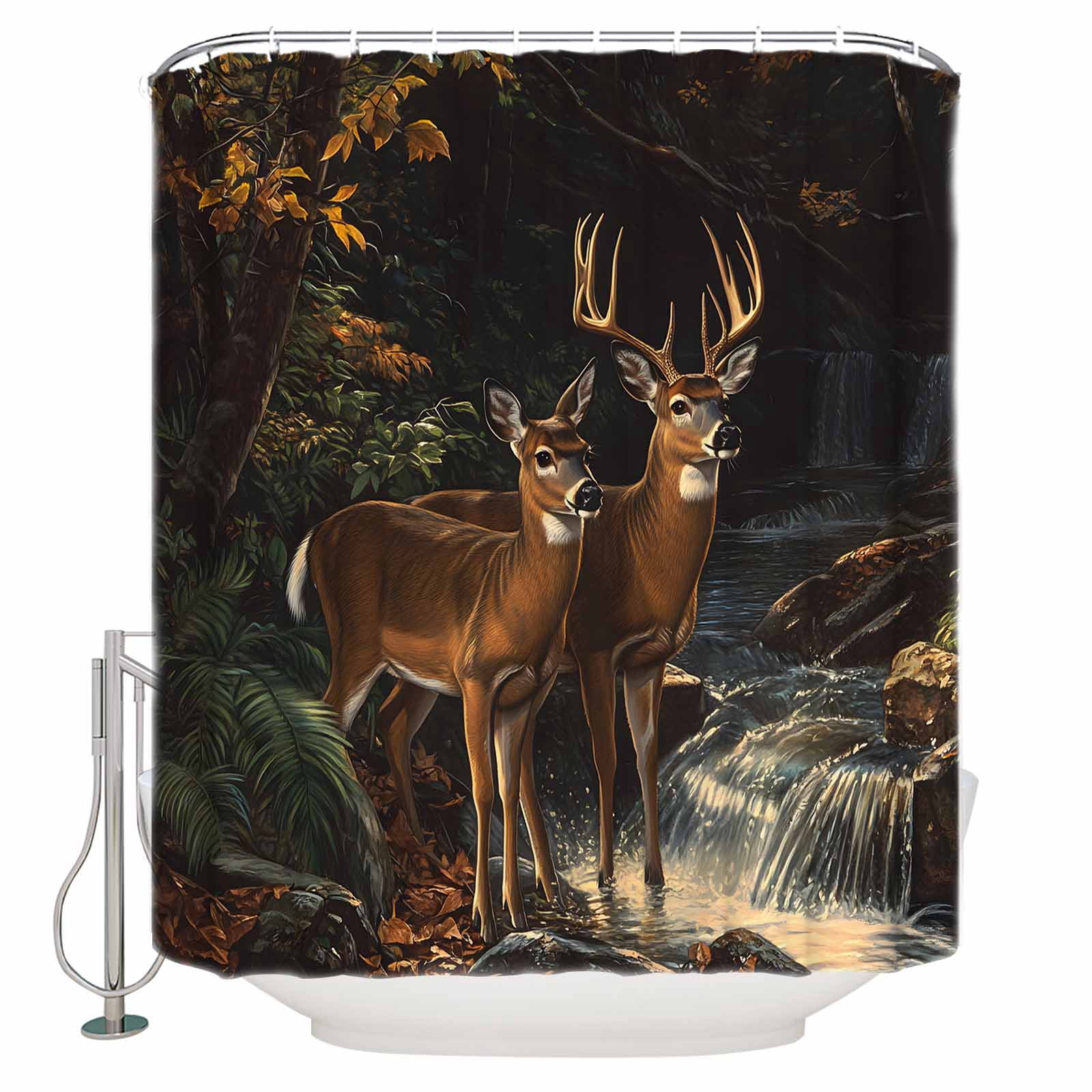 54x78 Inch Shower Curtain Decorative Autumn Deer Bathtub Bath Curtains ...