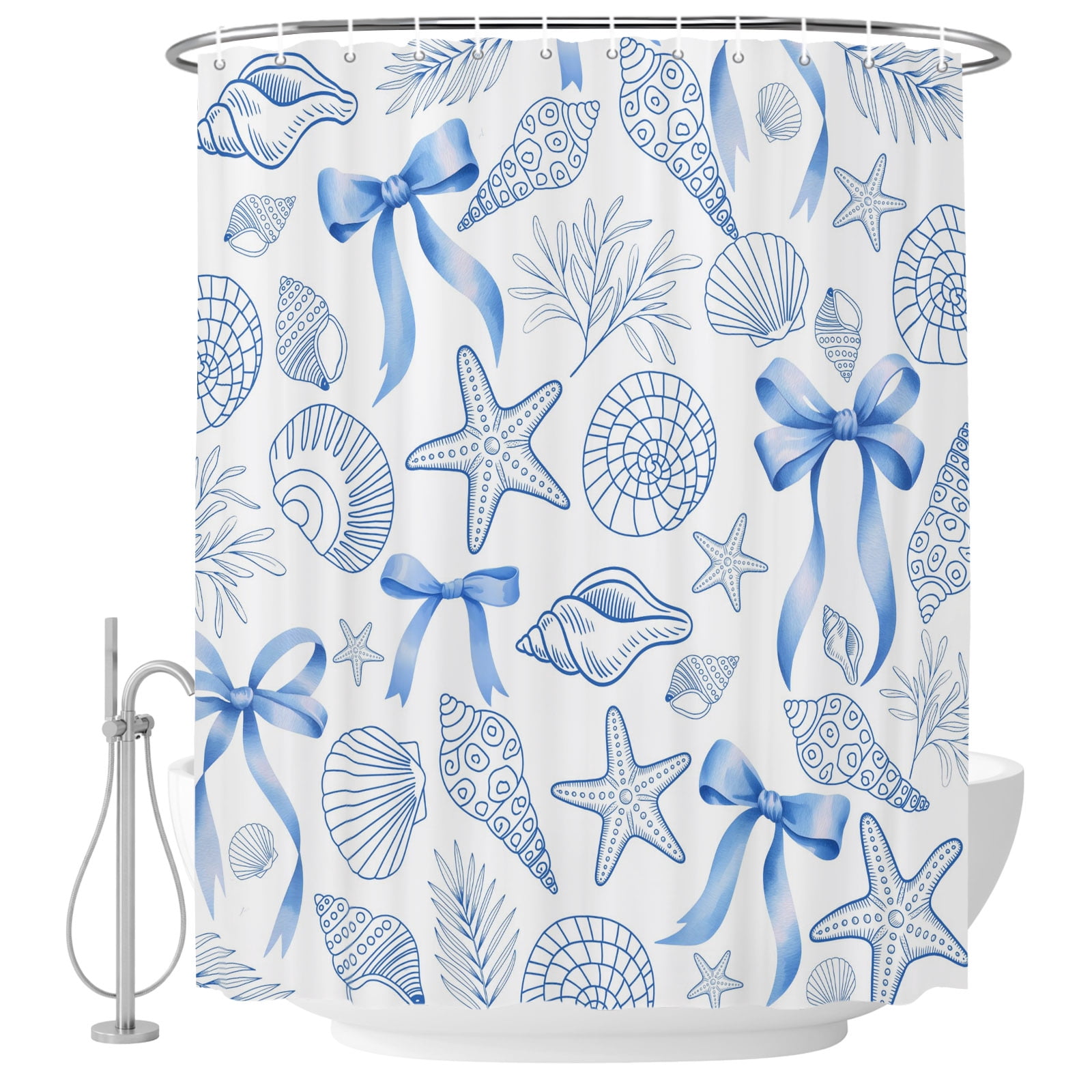 54x78 Inch Shower Curtain Decorative Blue Coastal Bathtub Bath Curtains ...