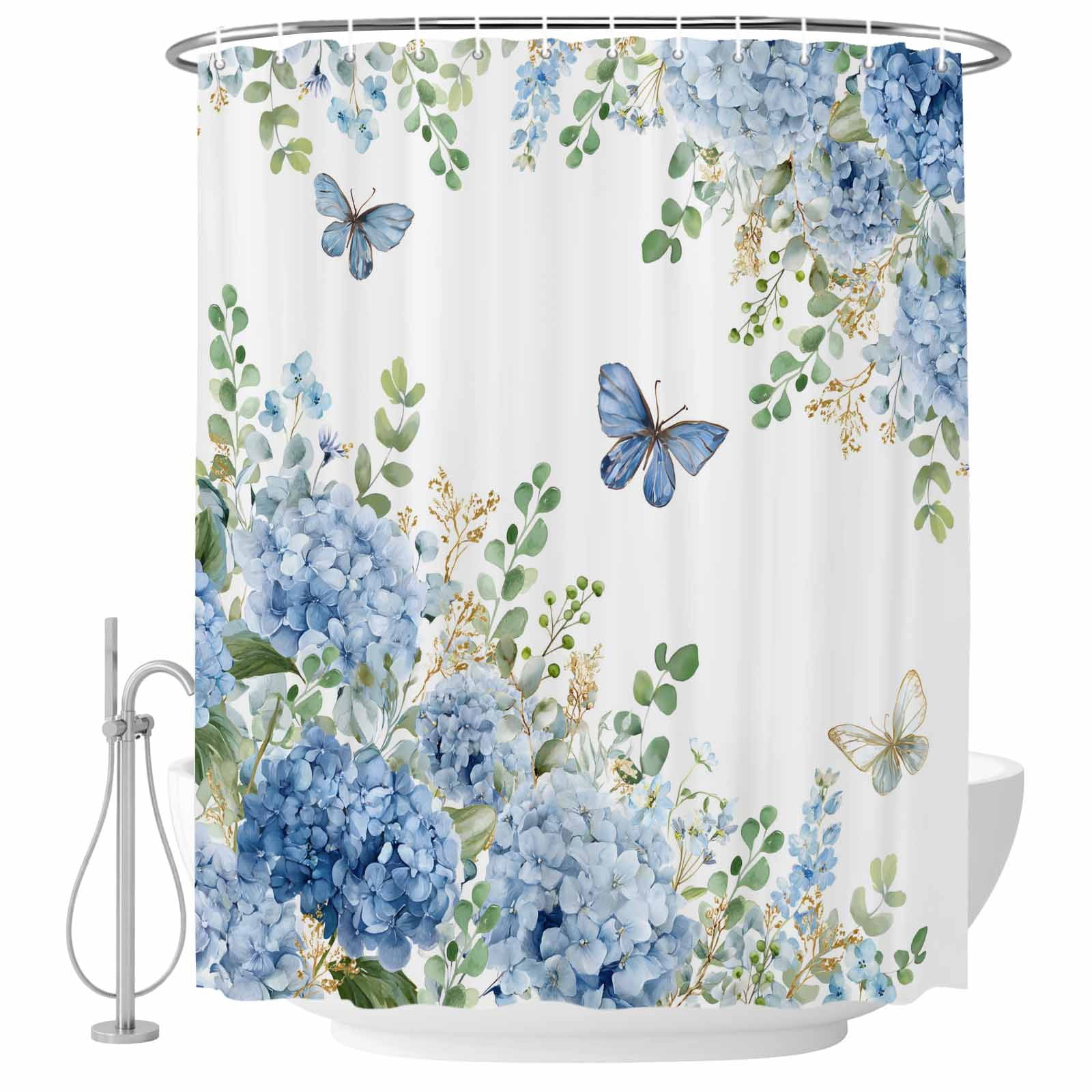 54x78 Inch Shower Curtain Decorative Blue Floral Bathtub Bath Curtains ...