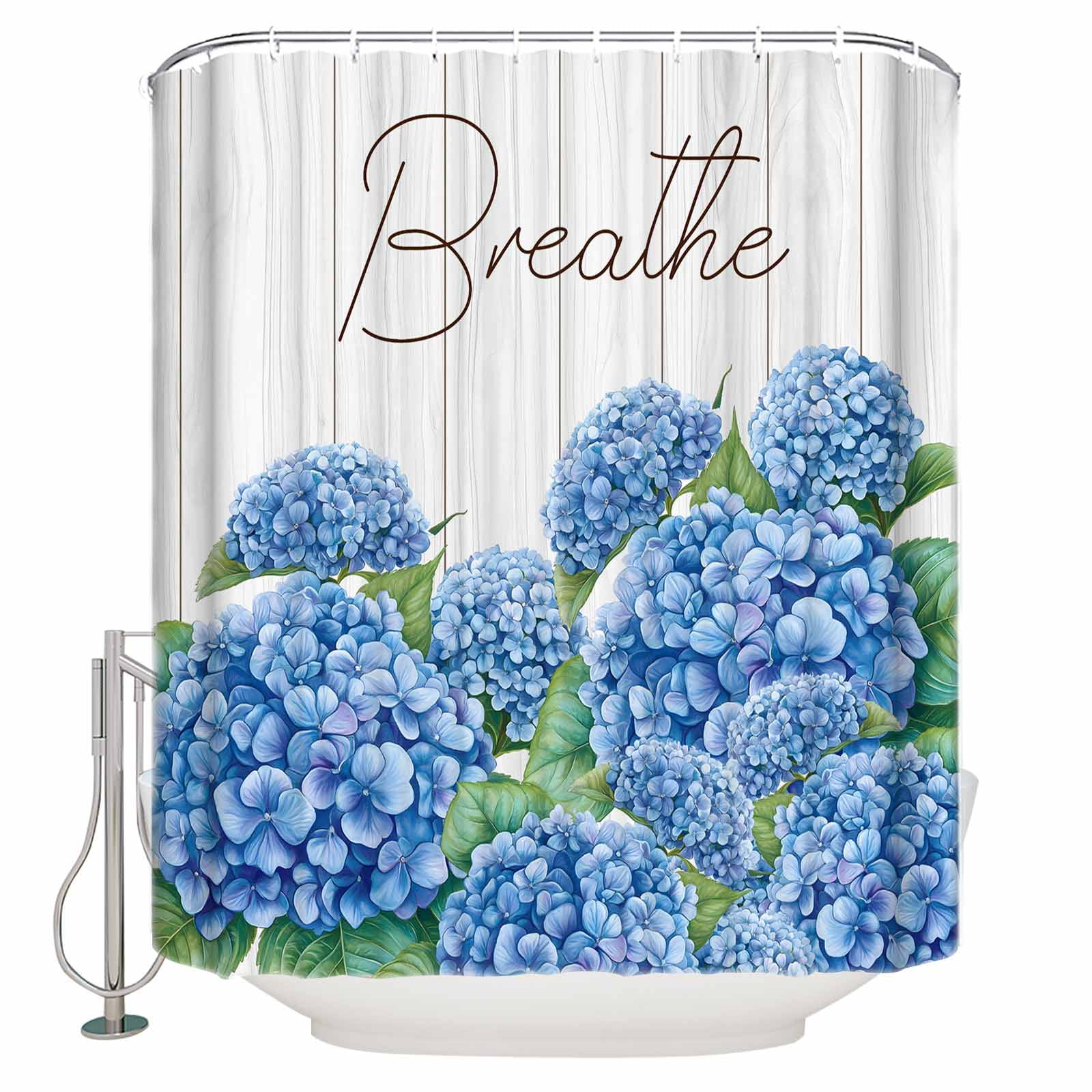 54x78 Inch Shower Curtain Decorative Blue Hydrangeas Floral Bathtub ...