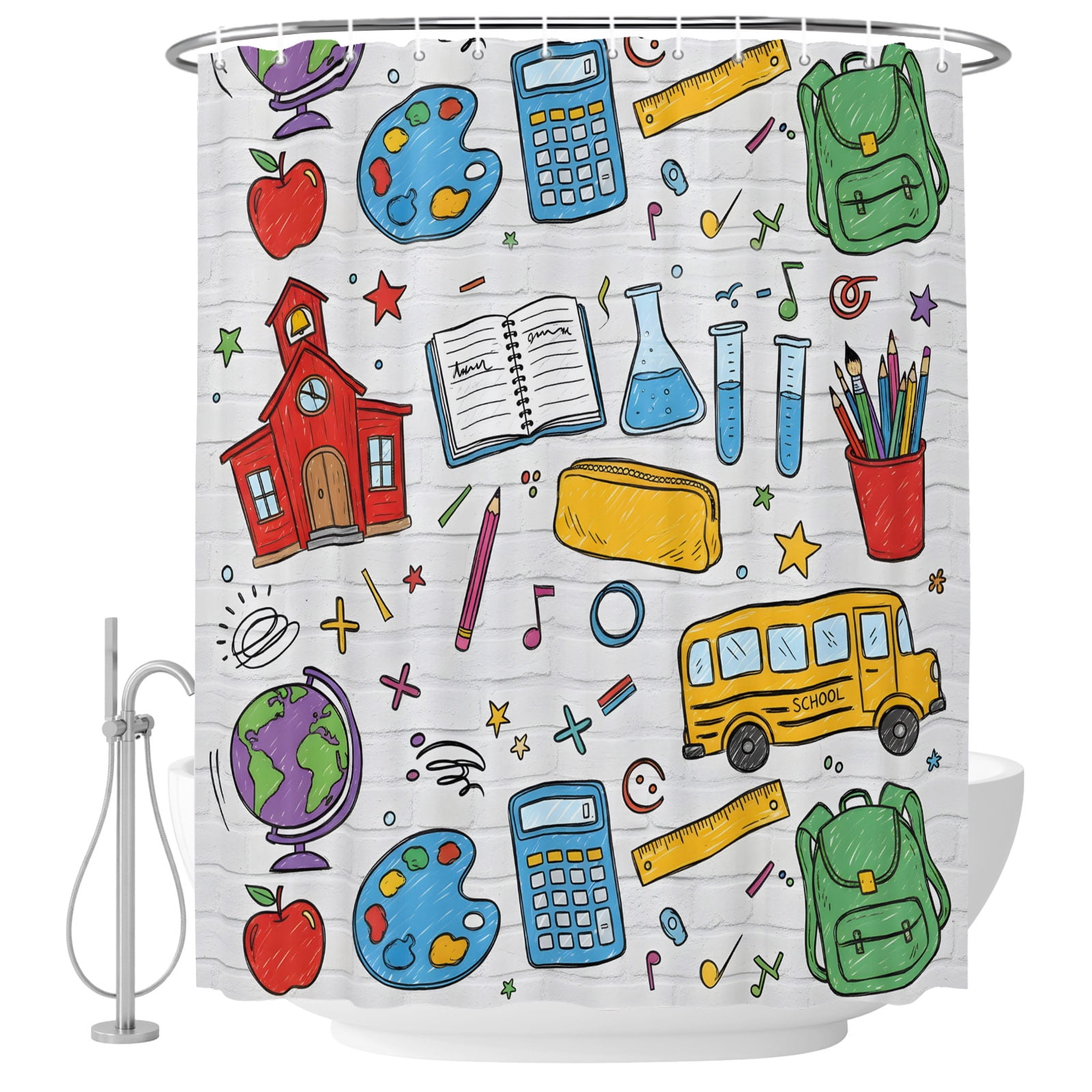 54x78 Inch Shower Curtain Decorative Cartoon Educational Elements ...