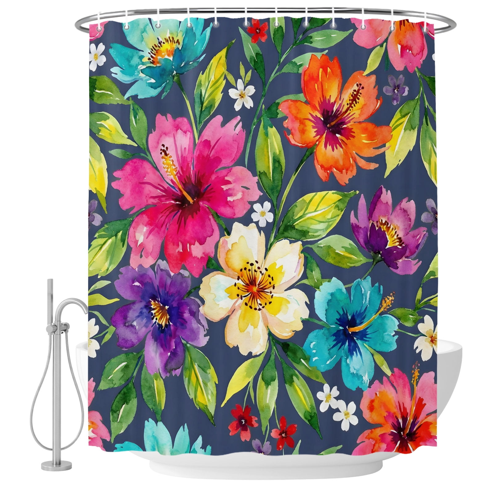 54x78 Inch Shower Curtain Decorative Colorful Flowers Bathtub Bath ...
