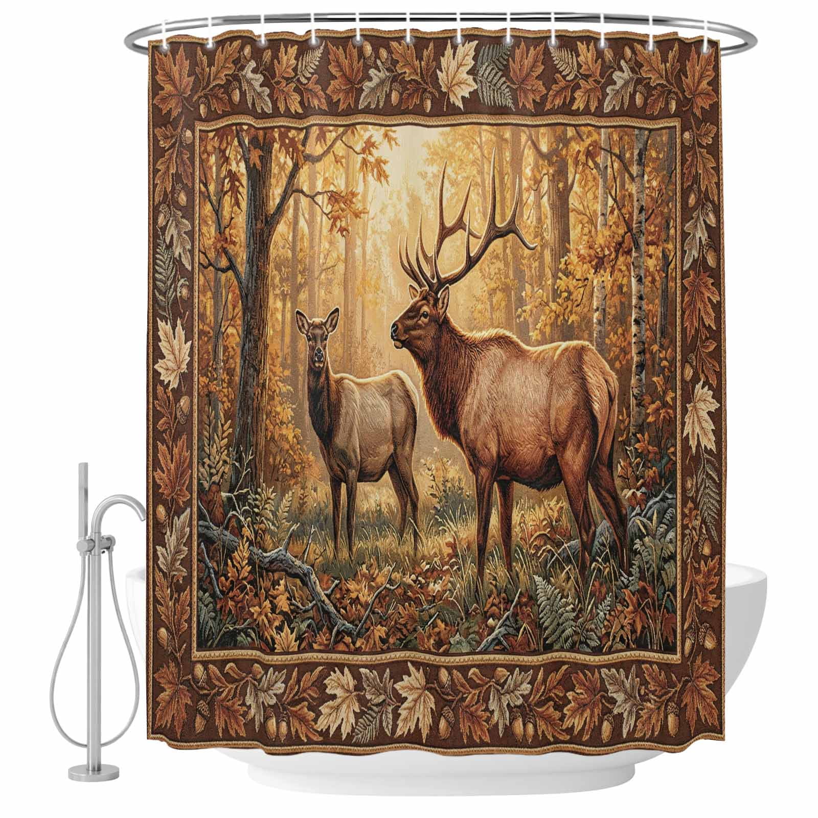 54x78 Inch Shower Curtain Decorative Country Deer Bathtub Bath Curtains ...