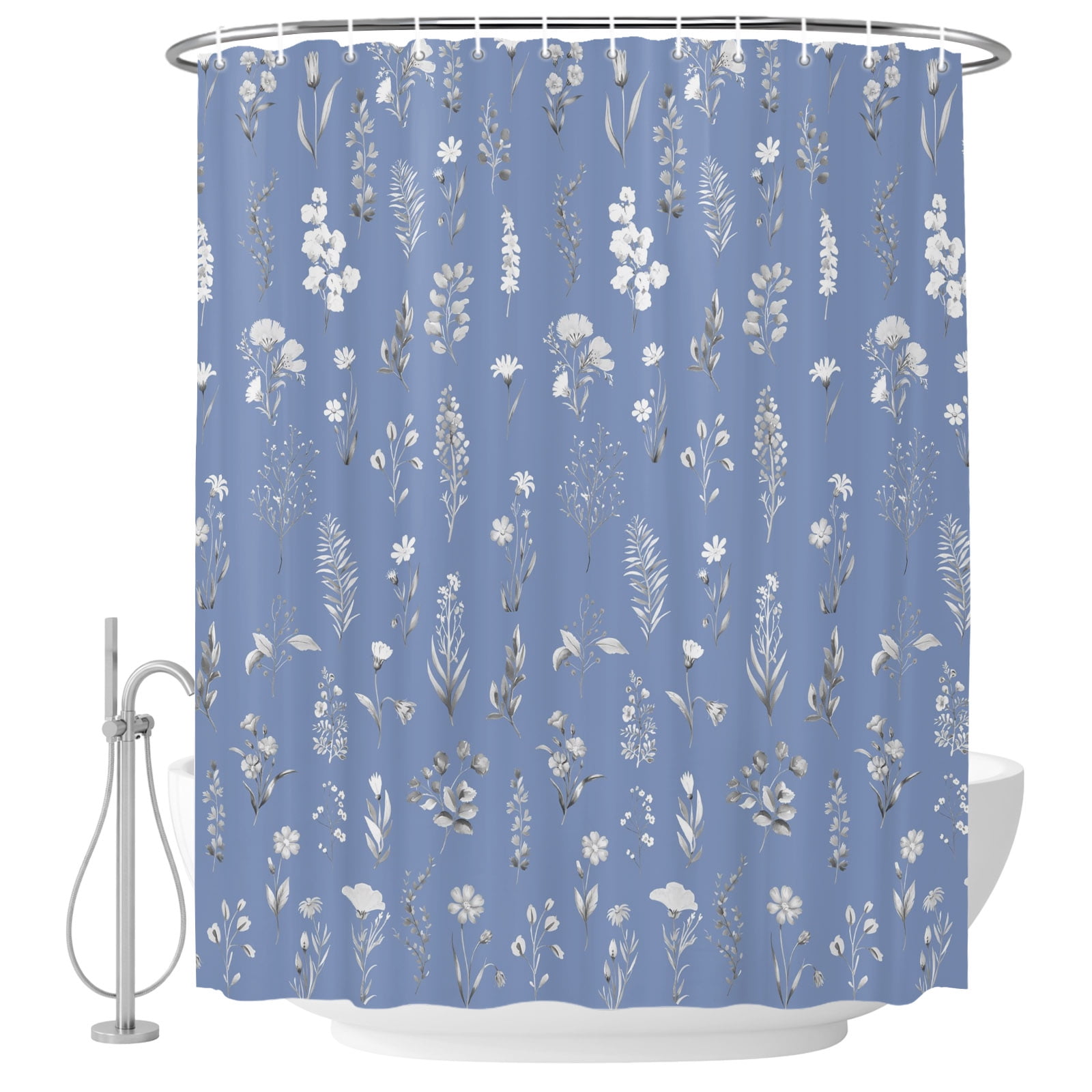 54x78 Inch Shower Curtain Decorative Dusty Blue Wildflowers Bathtub ...