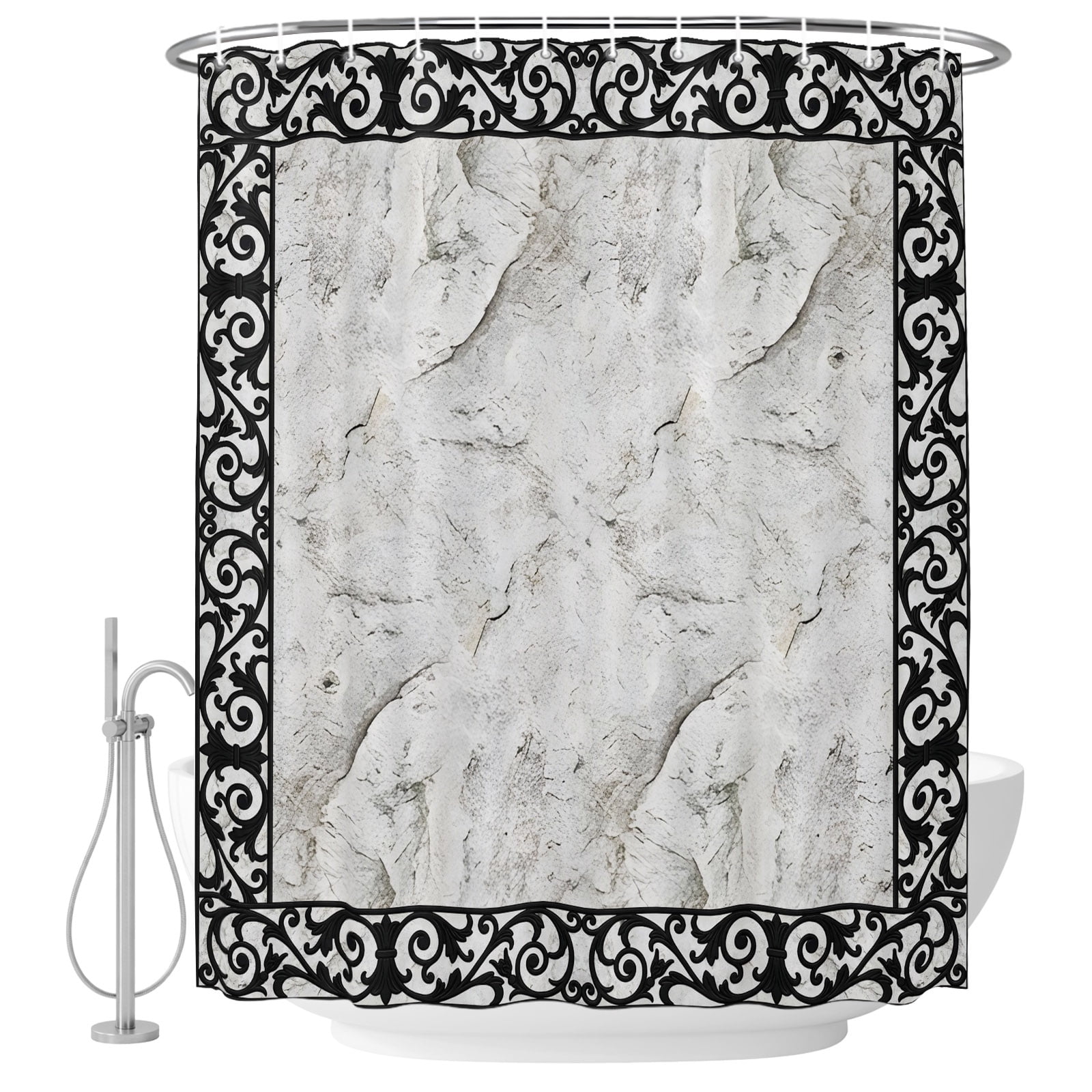 54x78 Inch Shower Curtain Decorative Gray Marble Vintage Bathtub Bath ...
