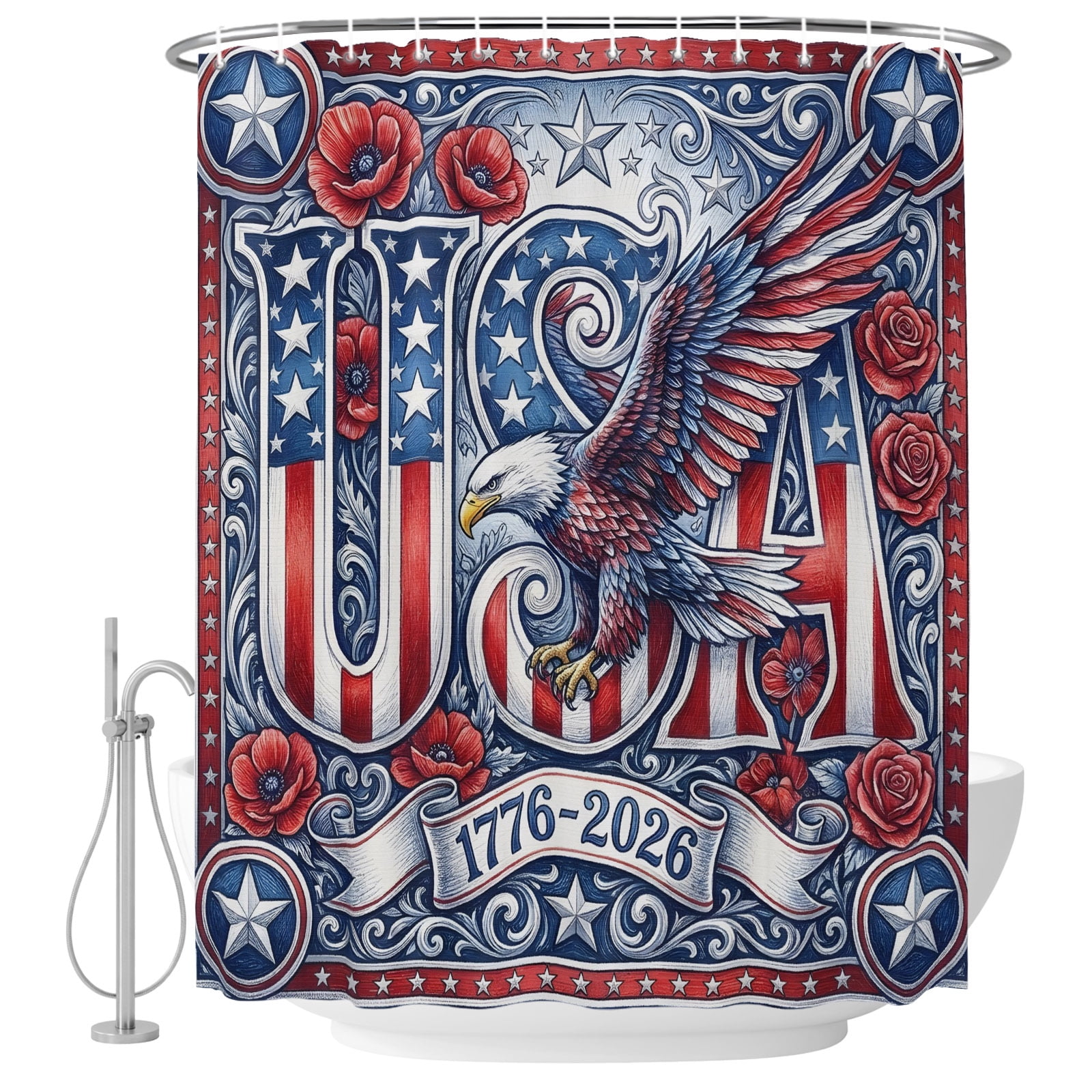 54x78 Inch Shower Curtain Decorative Independence Day Bathtub Bath ...