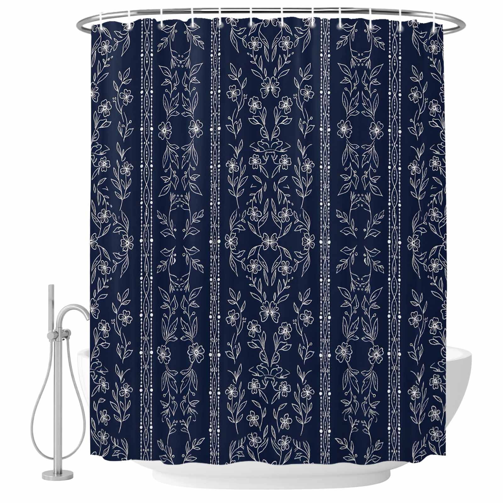 54x78 Inch Shower Curtain Decorative Navy Blue Flowers Bathtub Bath ...