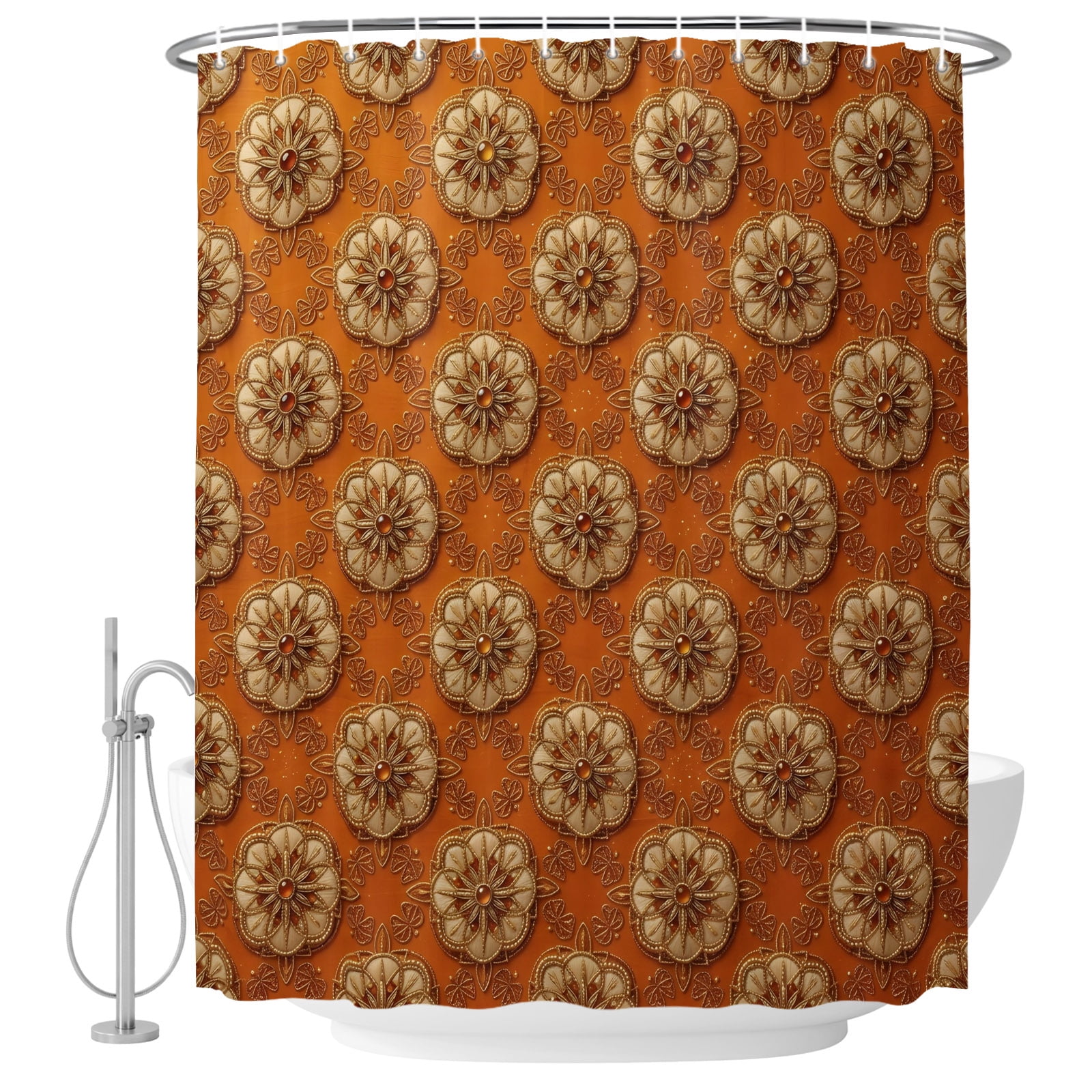 54x78 Inch Shower Curtain Decorative Orange Floral Boho Bathtub Bath ...