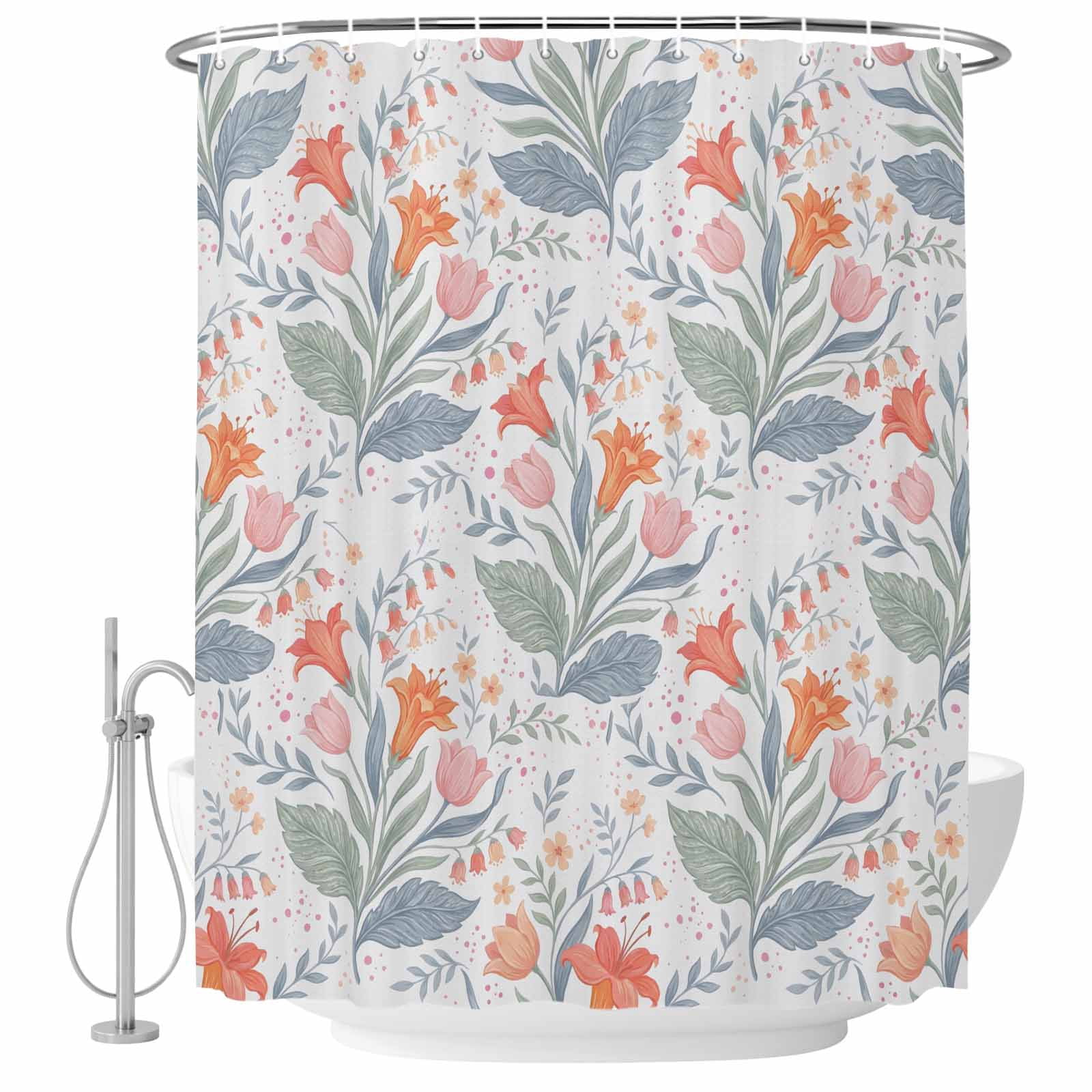 54x78 Inch Shower Curtain Decorative Orange Pink Flowers Bathtub Bath ...