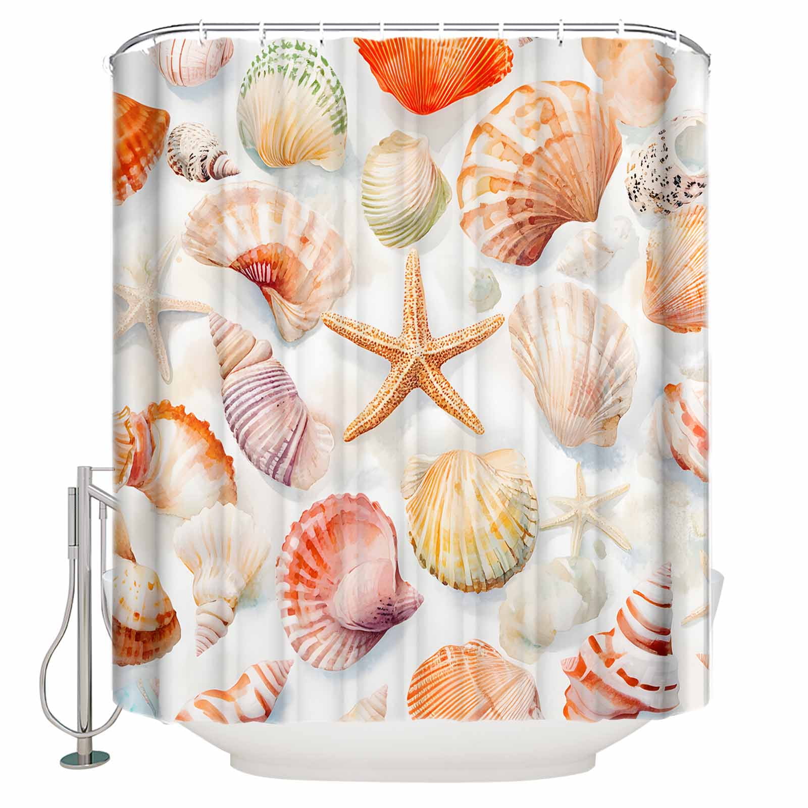 54x78 Inch Shower Curtain Decorative Orange Shells Coastal Bathtub Bath ...