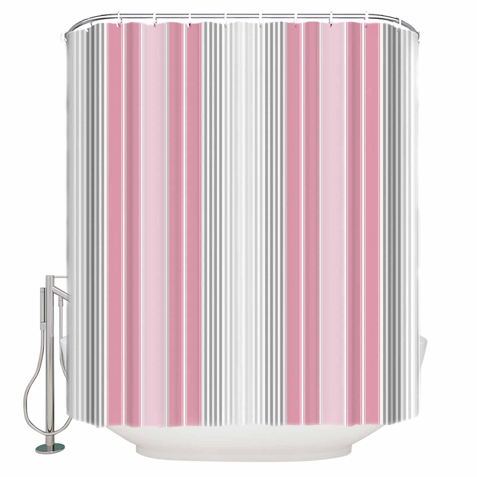 54x78 Inch Shower Curtain Decorative Pink Gray Stripes Bathtub Bath ...