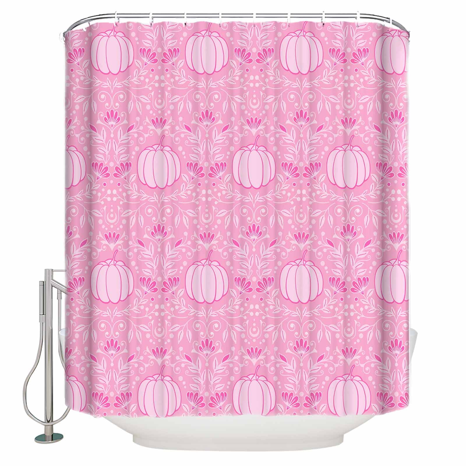54x78 Inch Shower Curtain Decorative Pink Pumpkins Fall Bathtub Bath ...