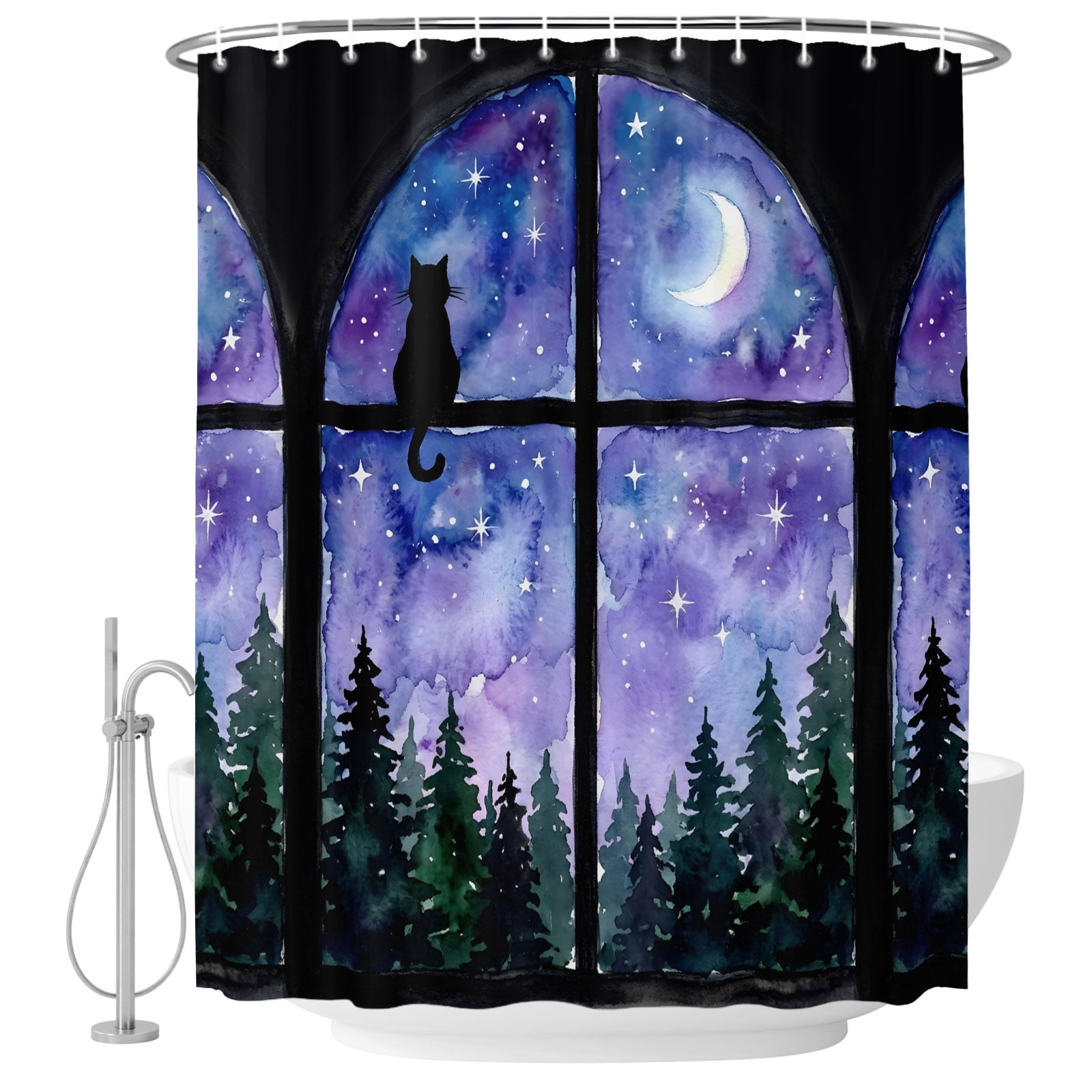 54x78 Inch Shower Curtain Decorative Purple Night Sky Bathtub Bath ...