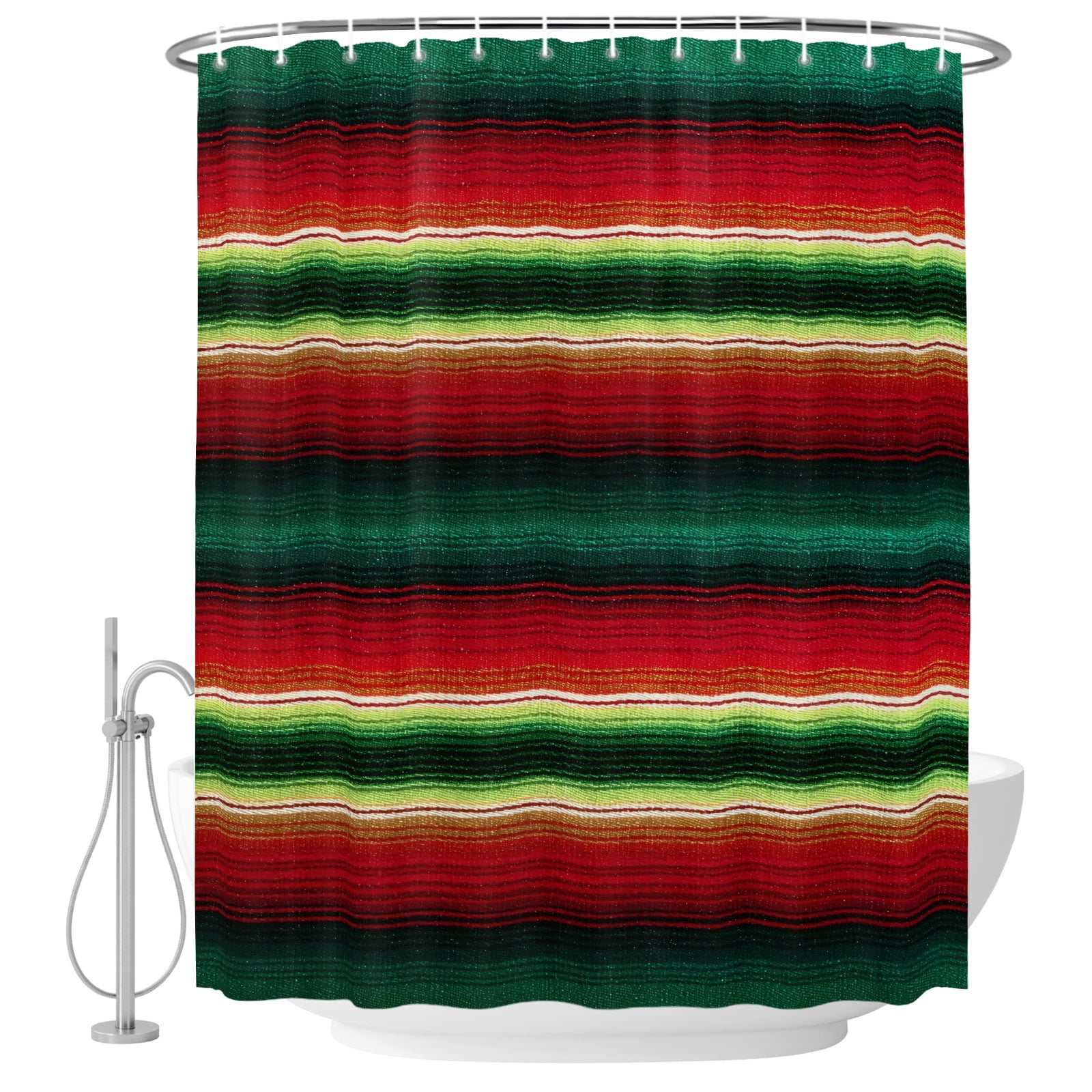 54x78 Inch Shower Curtain Decorative Red Green Stripes Bathtub Bath ...