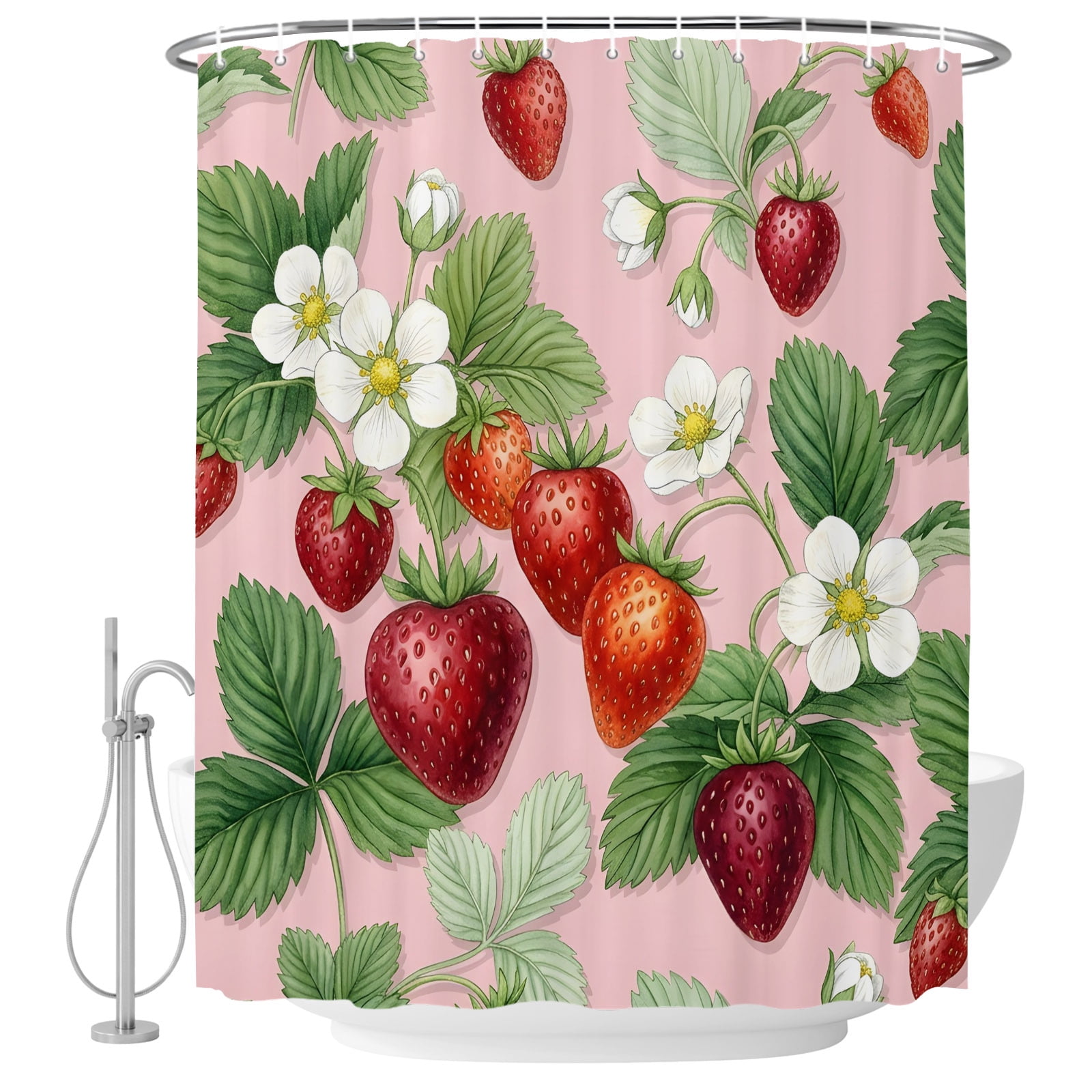 54x78 Inch Shower Curtain Decorative Red Strawberry Bathtub Bath ...