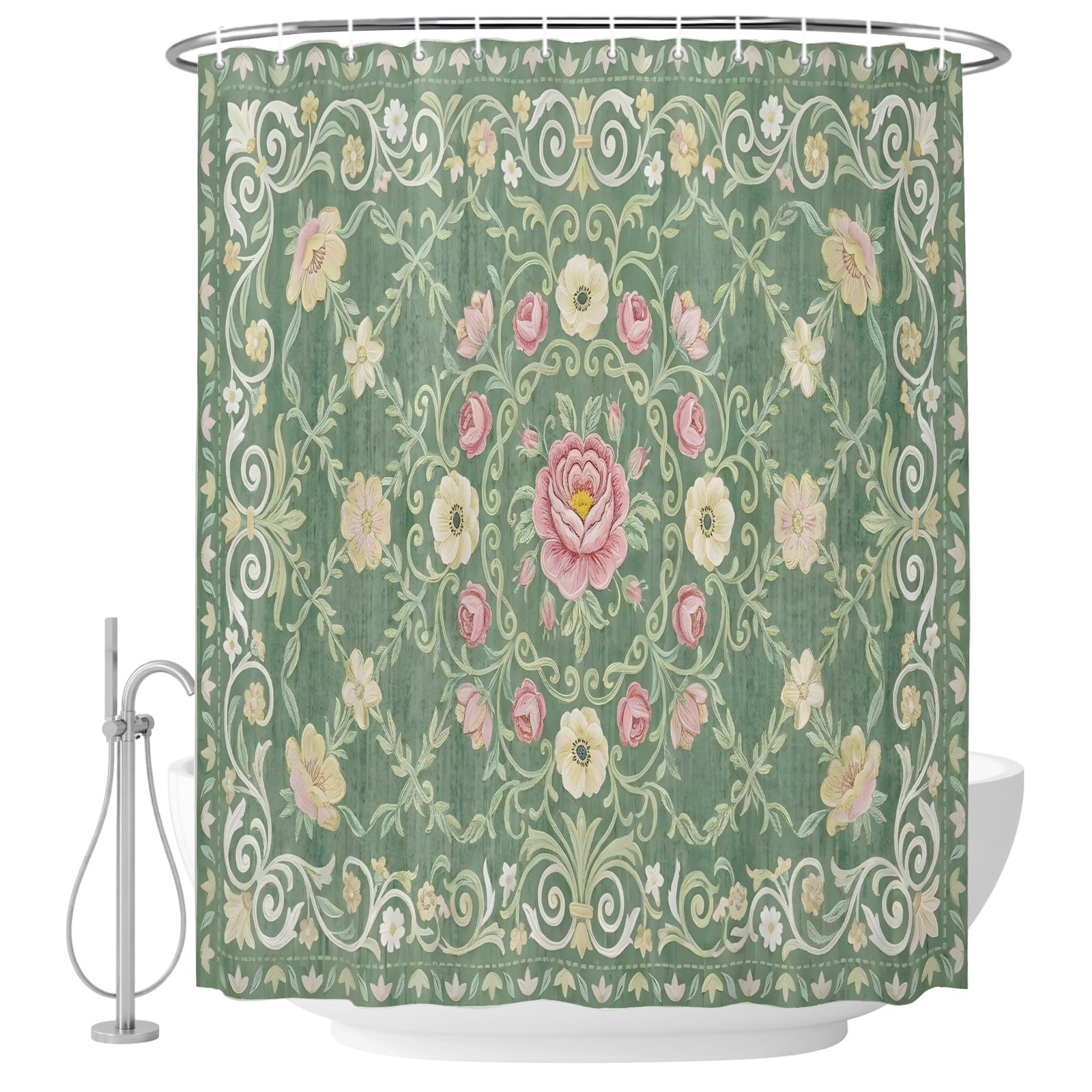 54x78 Inch Shower Curtain Decorative Sage Green Bathtub Bath Curtains ...