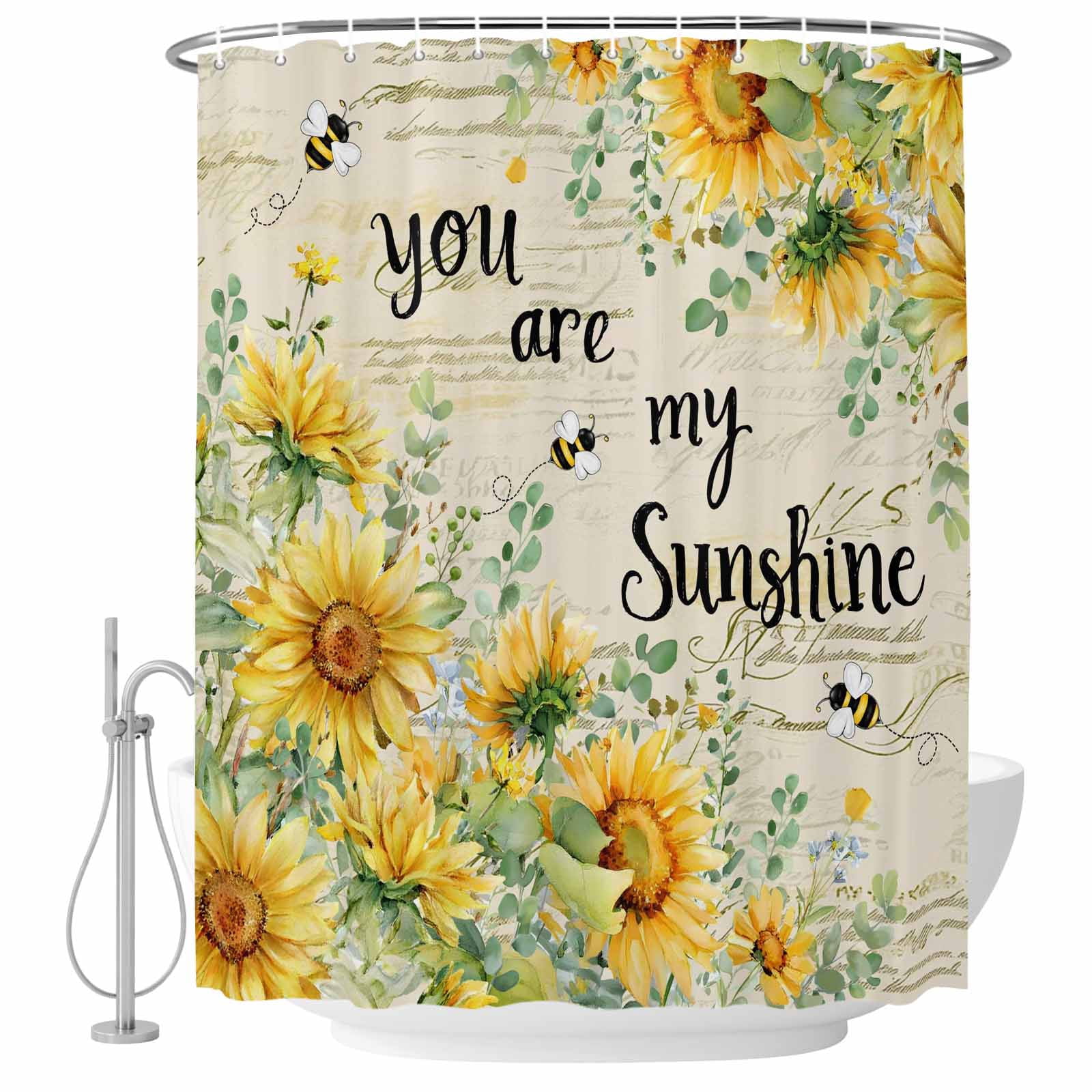 54x78 Inch Shower Curtain Decorative Summer Sunflower Bathtub Bath ...