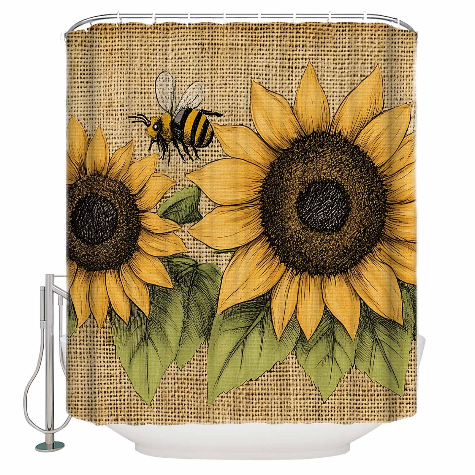 54x78 Inch Shower Curtain Decorative Sunflower Bathtub Bath Curtains ...