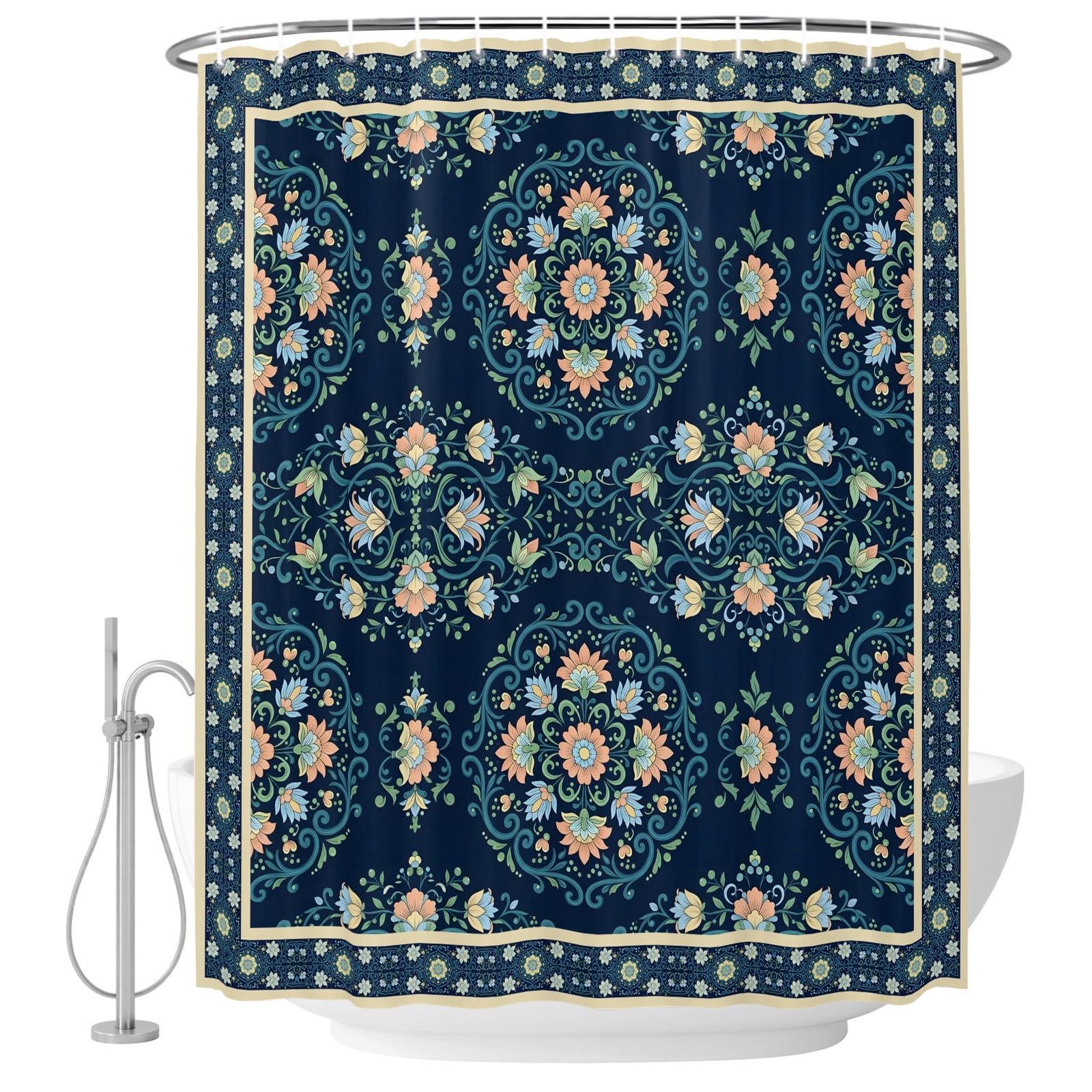 54x78 Inch Shower Curtain Decorative Teal Boho Floral Bathtub Bath ...
