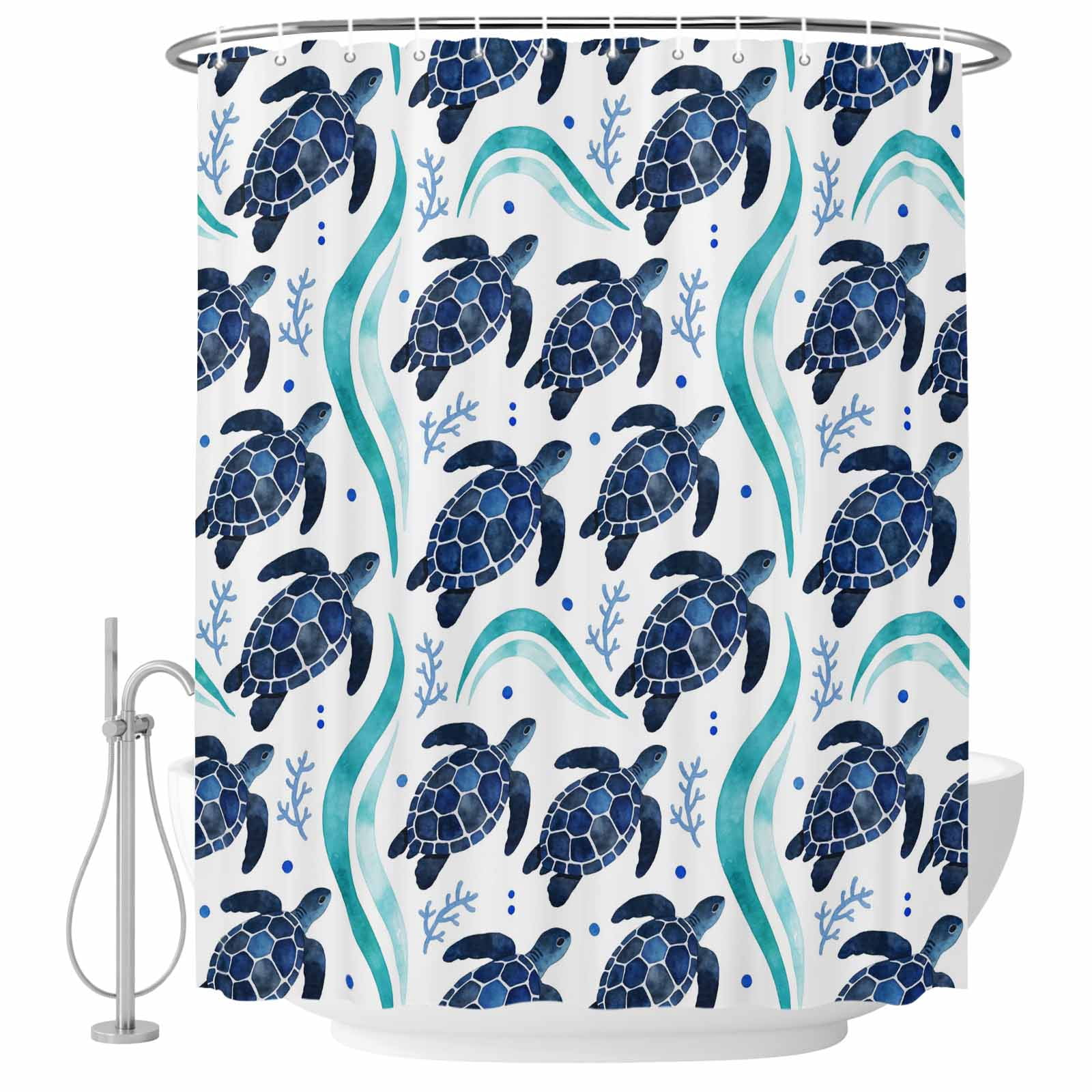 54x78 Inch Shower Curtain Decorative Teal Sea Turtle Coastal Bathtub ...