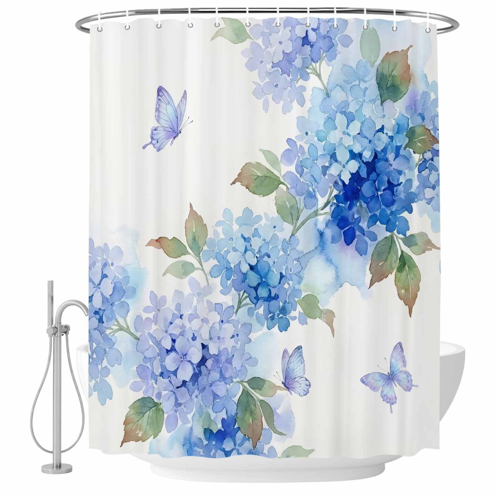 54x78 Inch Shower Curtain Decorative Watercolor Hydrangea Bathtub Bath ...