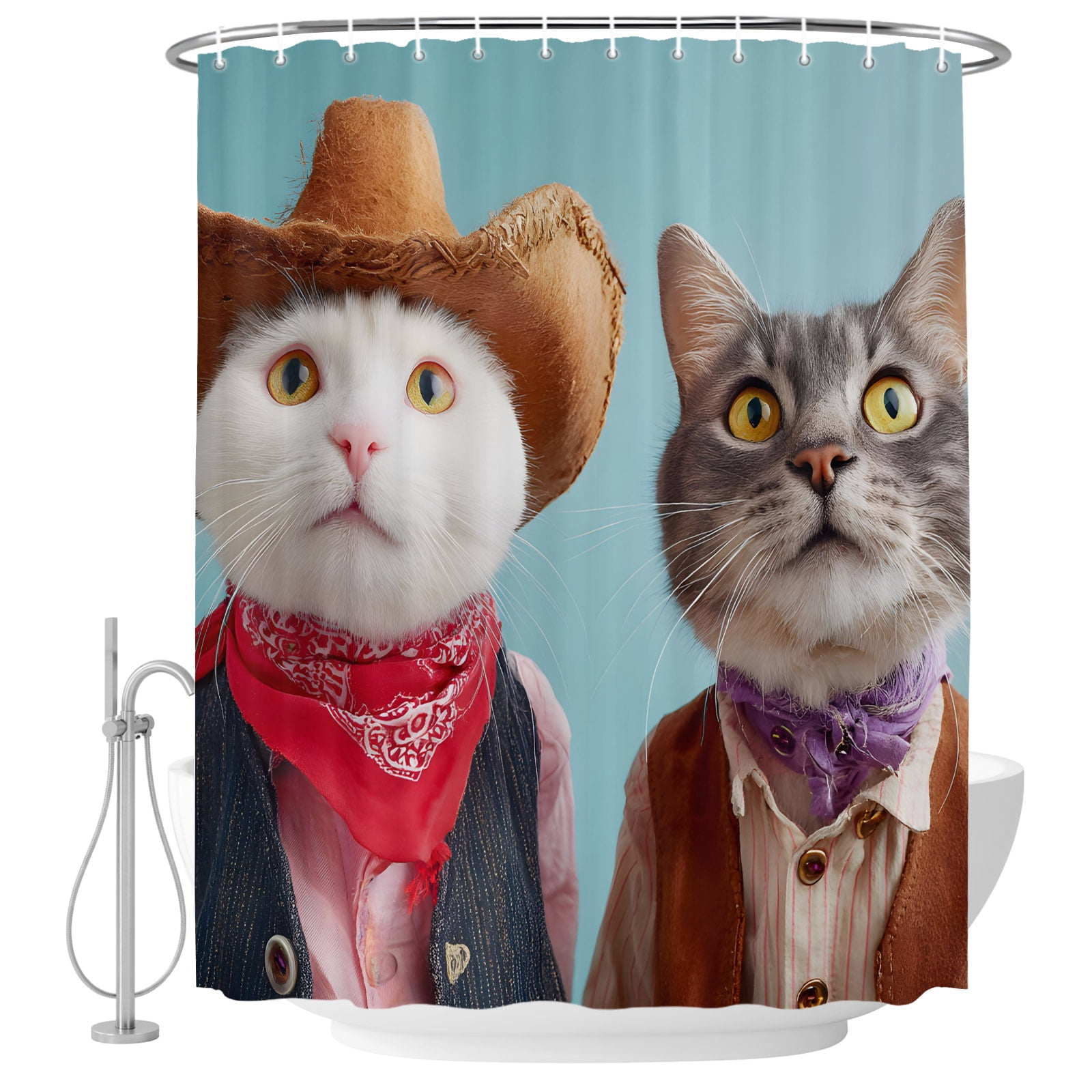 54x78 Inch Shower Curtain Decorative Western Cat Printed Bathtub Bath ...
