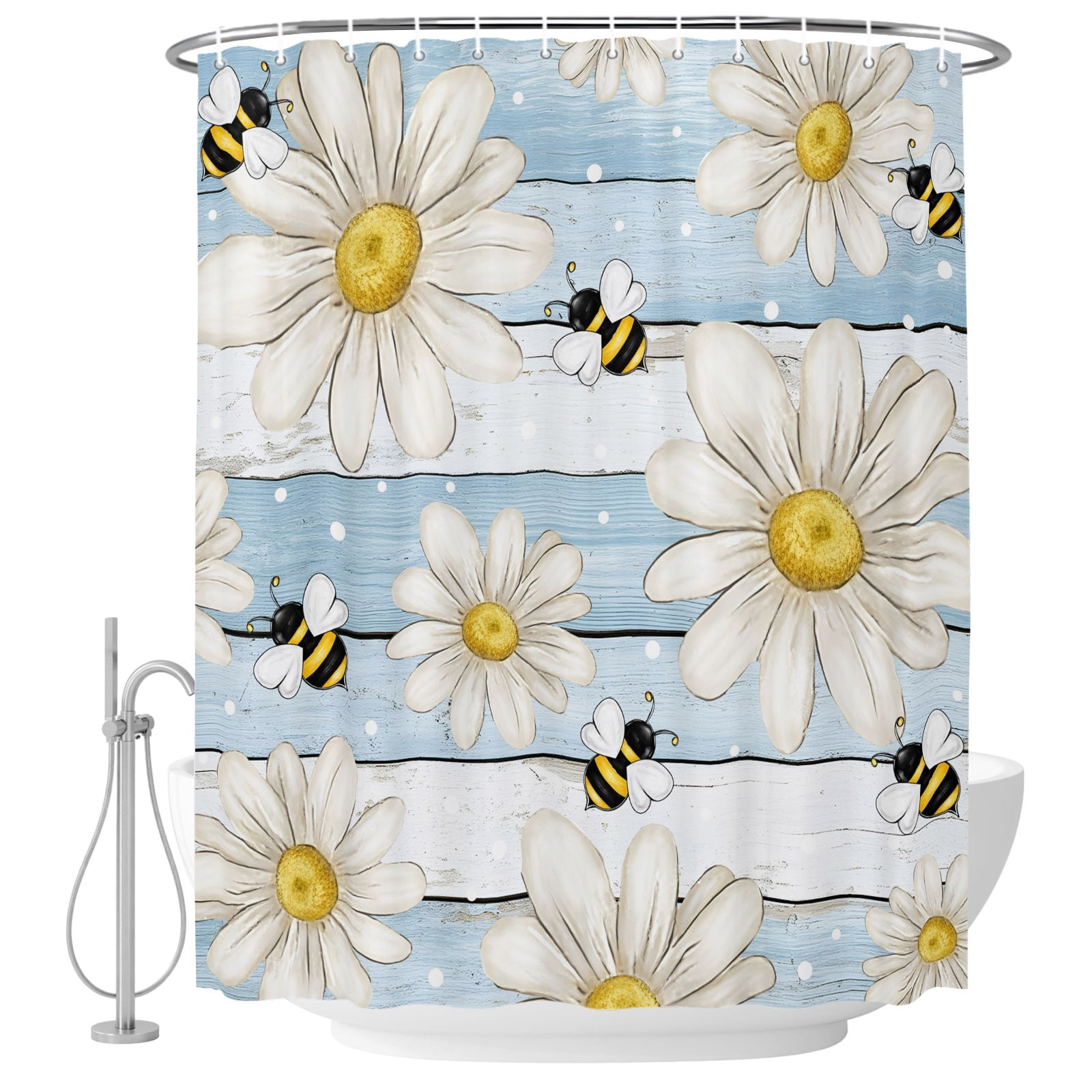 54x78 Inch Shower Curtain Decorative White Daisy Farmhouse Bathtub Bath ...