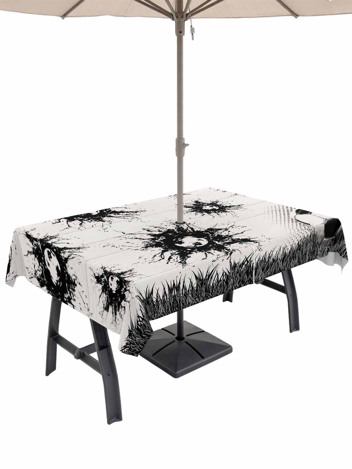 54x80 Inch Outdoor Tablecloth with Umbrella Hole Zipper Rectangle Black ...
