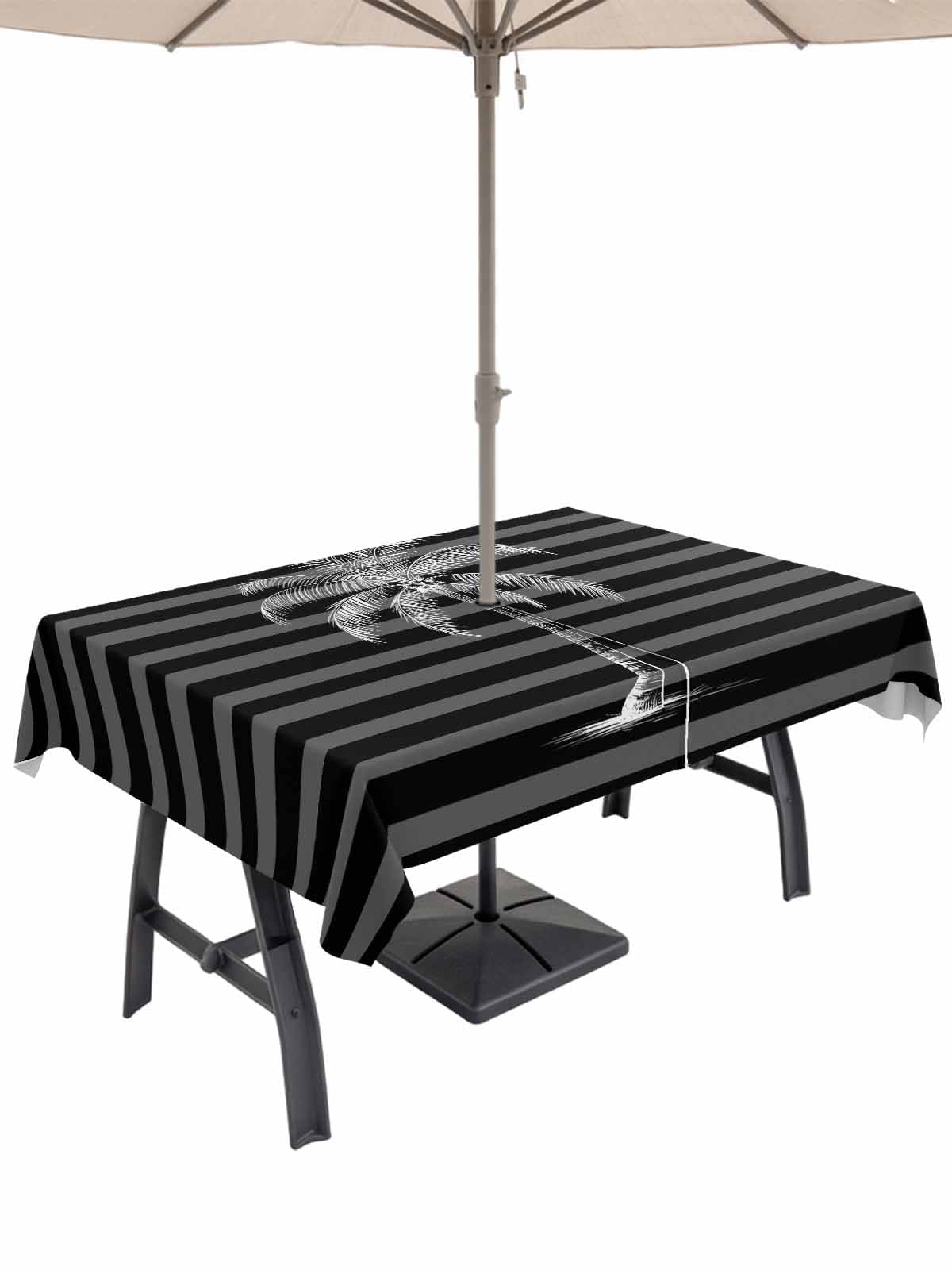 54x80 Inch Outdoor Tablecloth with Umbrella Hole Zipper Rectangle Black ...
