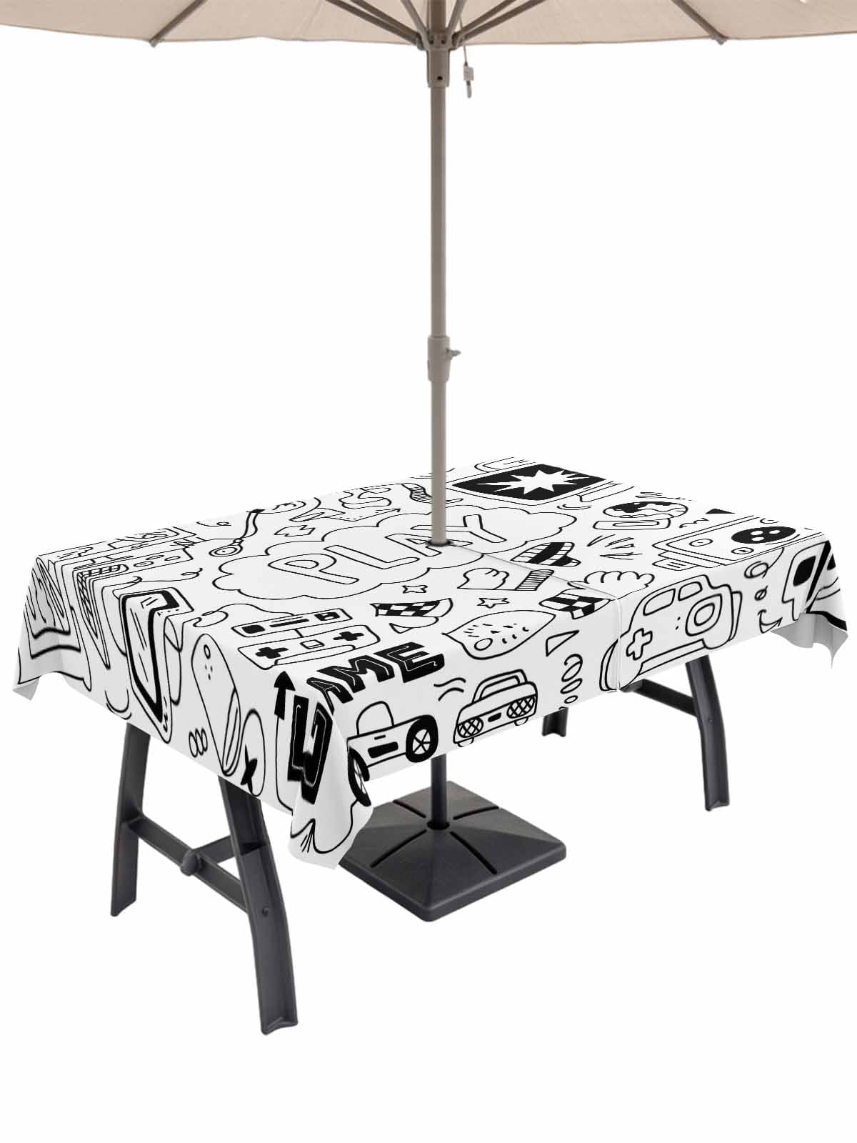 54x80 Inch Outdoor Tablecloth with Umbrella Hole Zipper Rectangle Black ...
