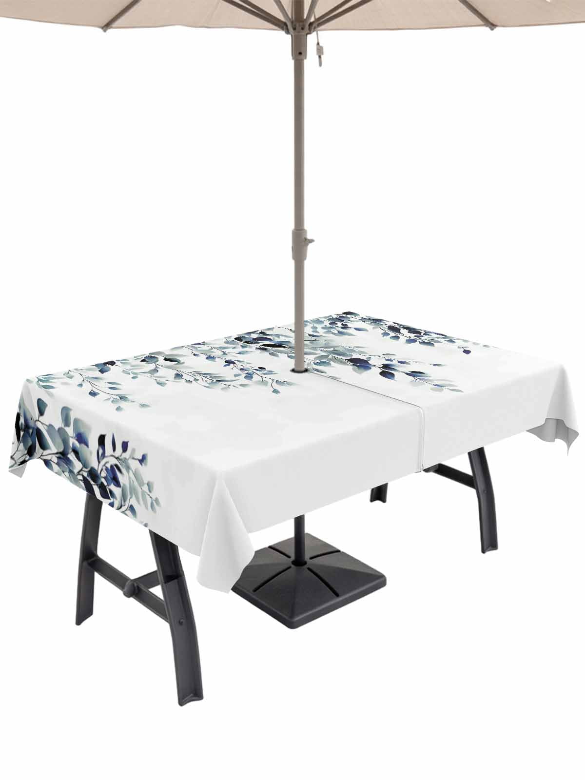 54x80 Inch Outdoor Tablecloth with Umbrella Hole Zipper Rectangle Blue ...