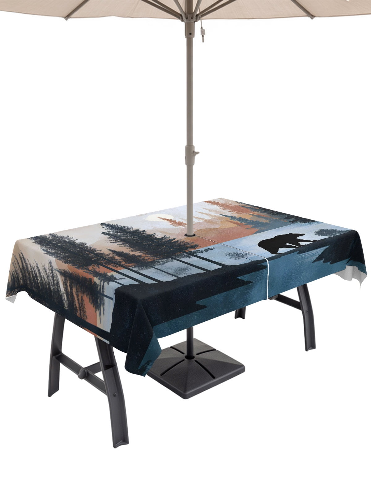 54x80 Inch Outdoor Tablecloth with Umbrella Hole Zipper Rectangle Cabin ...