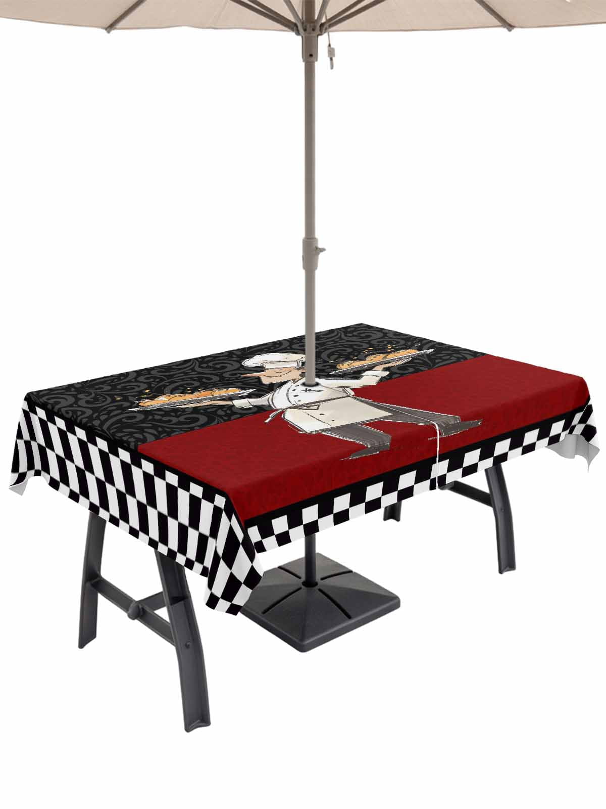 54x80 Inch Outdoor Tablecloth with Umbrella Hole Zipper Rectangle Chef ...