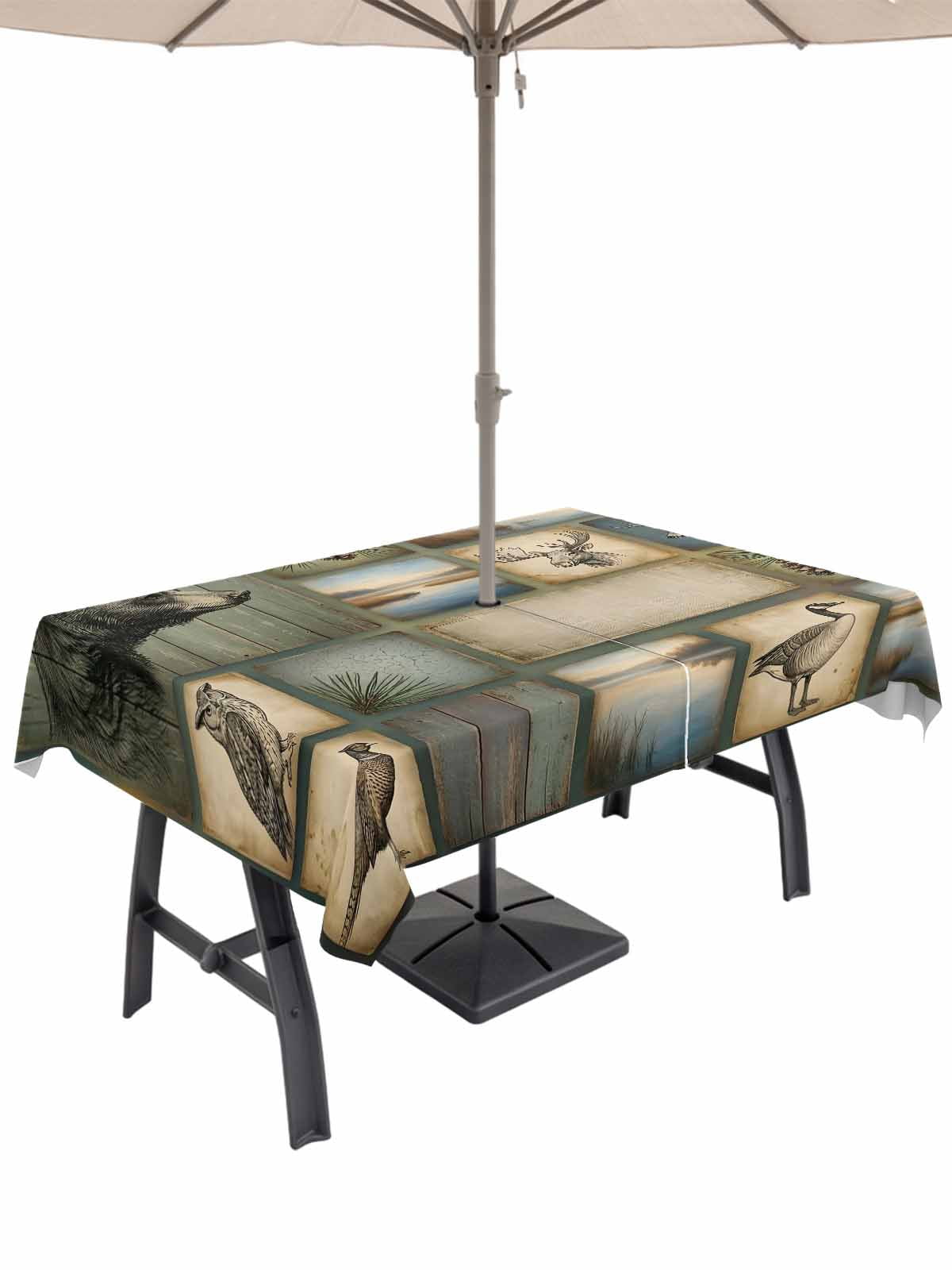 54x80 Inch Outdoor Tablecloth with Umbrella Hole Zipper Rectangle Dark ...