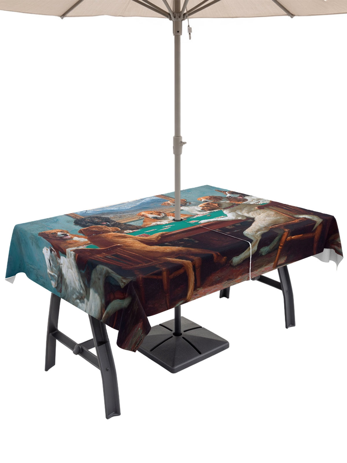 54x80 Inch Outdoor Tablecloth with Umbrella Hole Zipper Rectangle Dogs ...