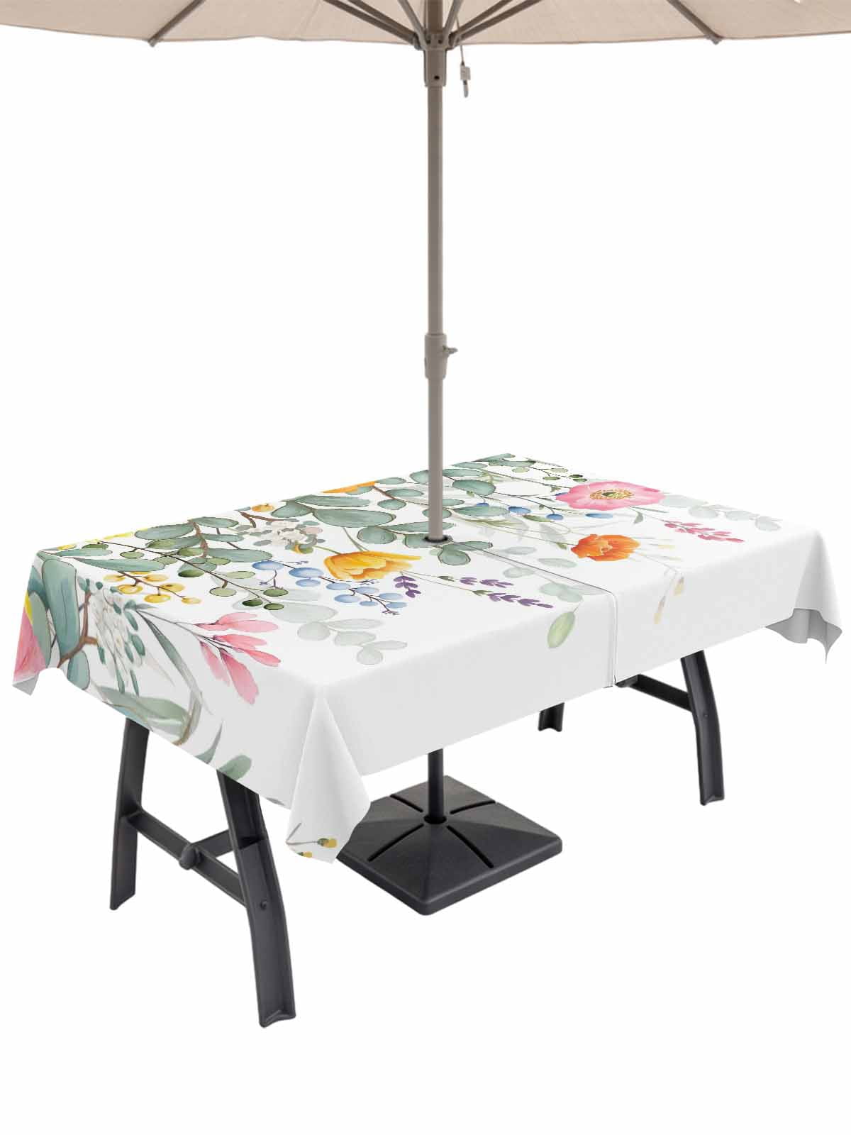 54x80 Inch Outdoor Tablecloth with Umbrella Hole Zipper Rectangle ...