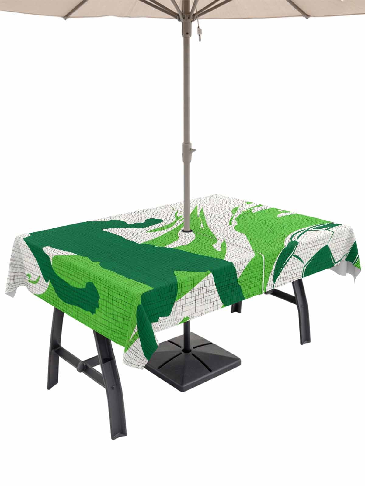 54x80 Inch Outdoor Tablecloth with Umbrella Hole Zipper Rectangle Green ...