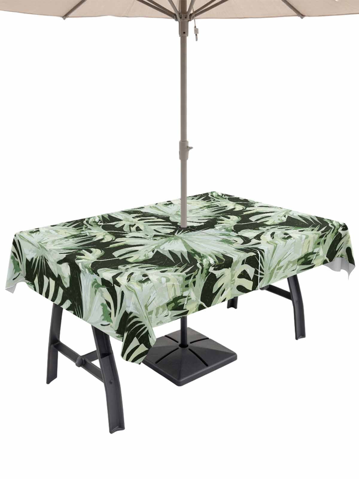 54x80 Inch Outdoor Tablecloth with Umbrella Hole Zipper Rectangle Green ...