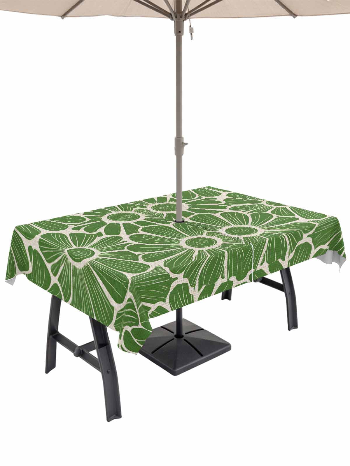 54x80 Inch Outdoor Tablecloth with Umbrella Hole Zipper Rectangle Green ...