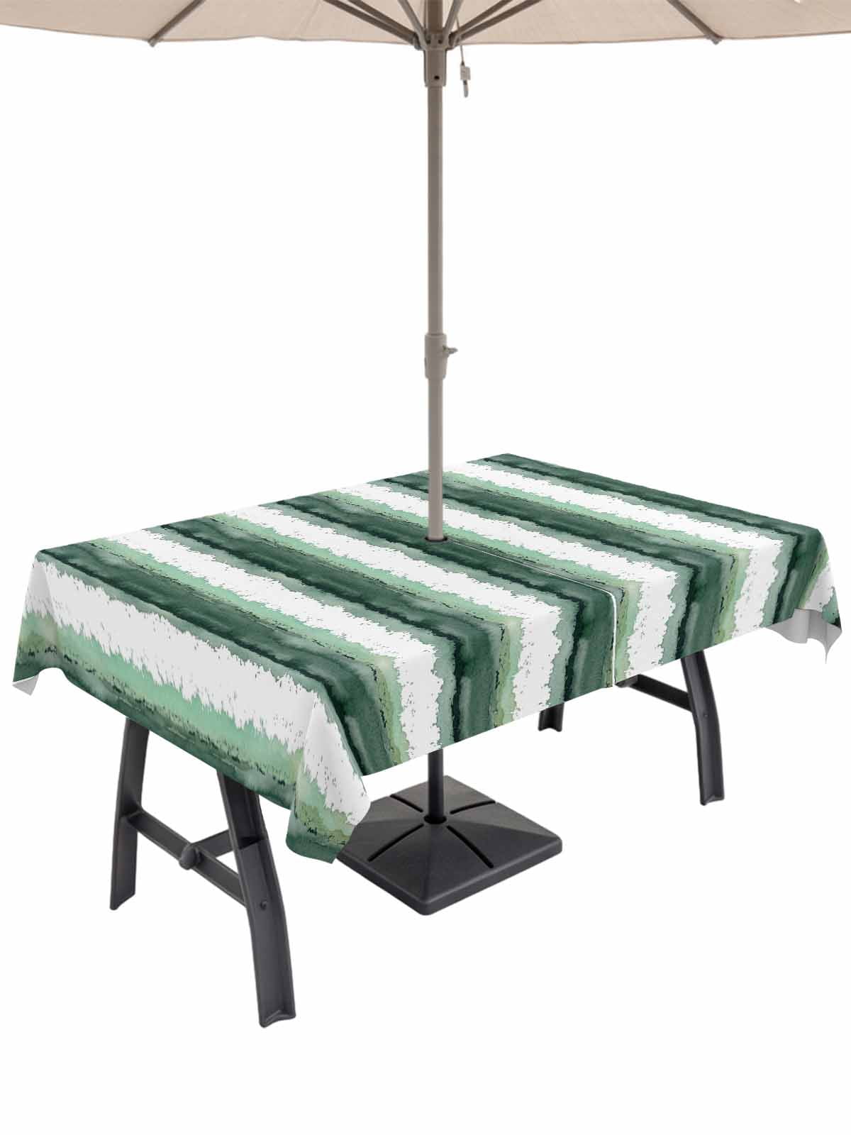 54x80 Inch Outdoor Tablecloth with Umbrella Hole Zipper Rectangle Green ...