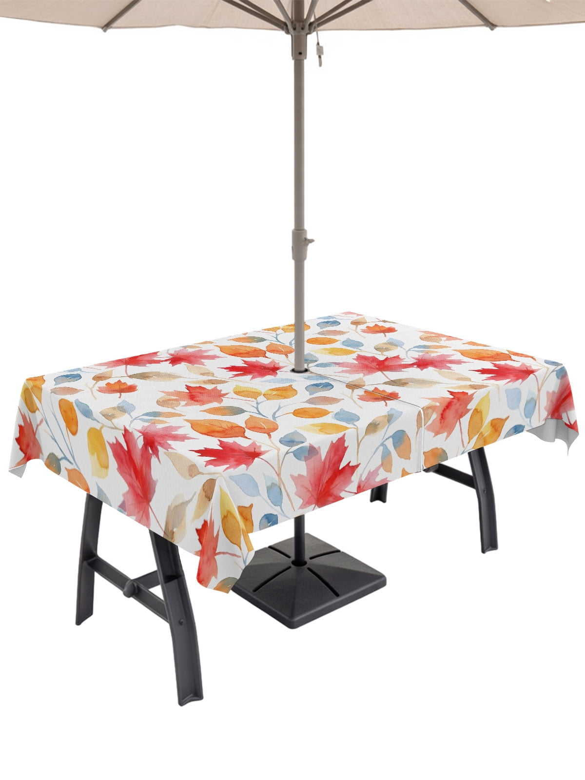 54x80 Inch Outdoor Tablecloth with Umbrella Hole Zipper Rectangle Maple ...