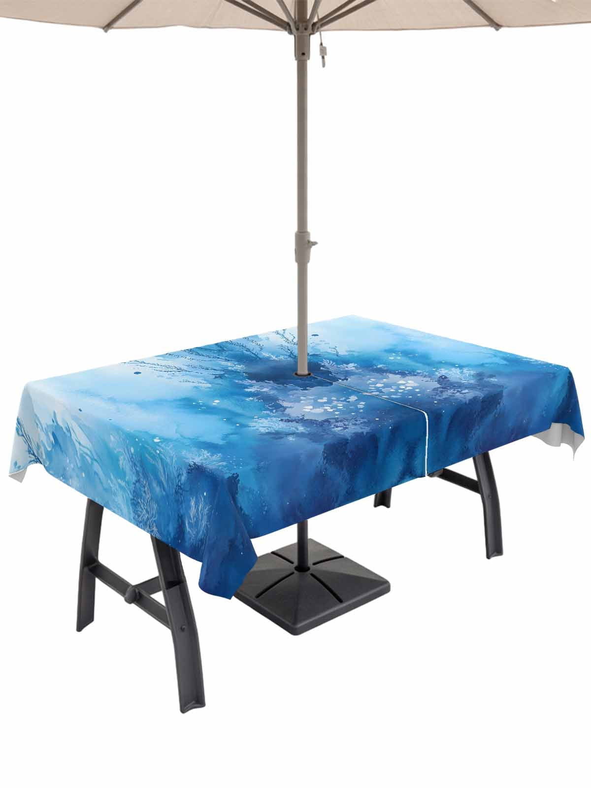 54x80 Inch Outdoor Tablecloth with Umbrella Hole Zipper Rectangle Navy ...